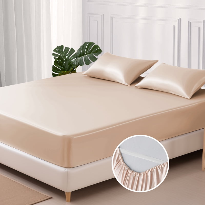 MR&HM Satin Fitted Sheet Full Size, Silky Bottom Sheet with Elastic ...