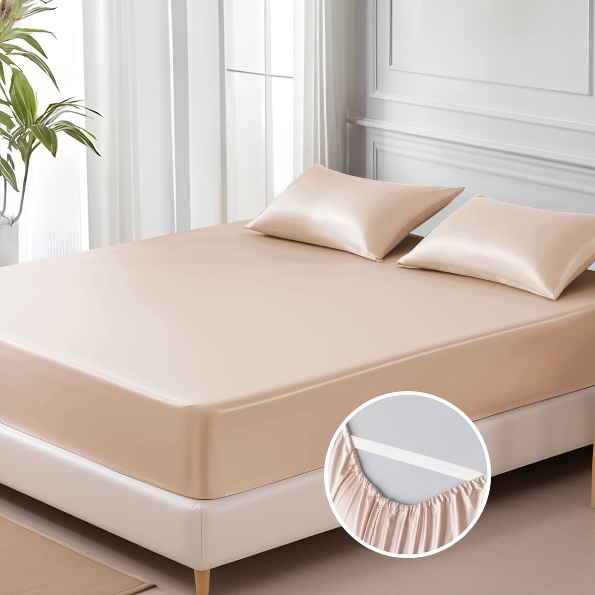 MR&HM Satin Fitted Sheet Full Size, Silky Bottom Sheet with Elastic ...