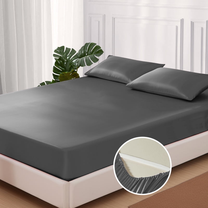 MR&HM Satin Fitted Sheet King Size, Silky Bottom Sheet with Elastic ...