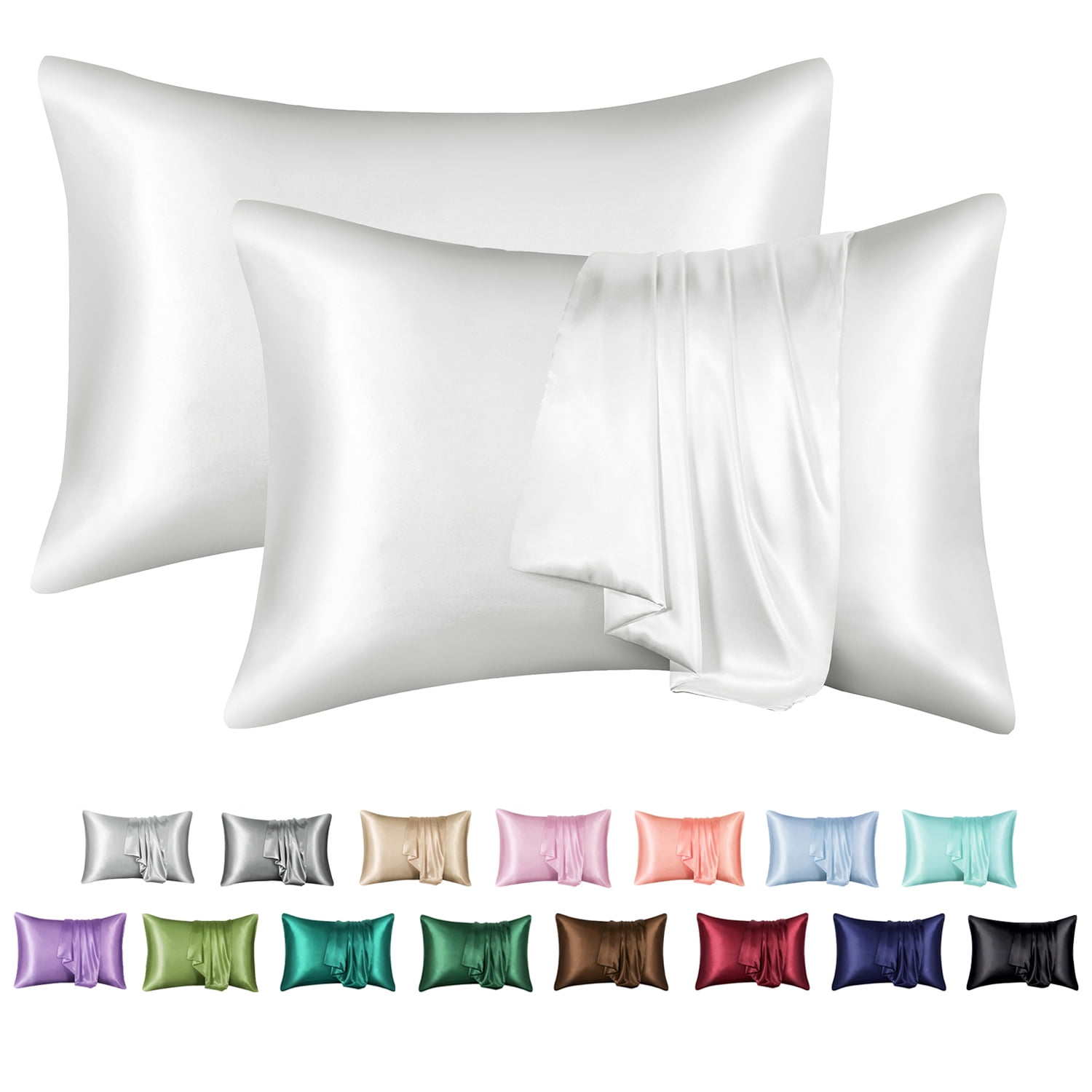 MR&HM Soft and Cool Satin Pillow Case, 2 Pack King, Silky Pillowcase ...