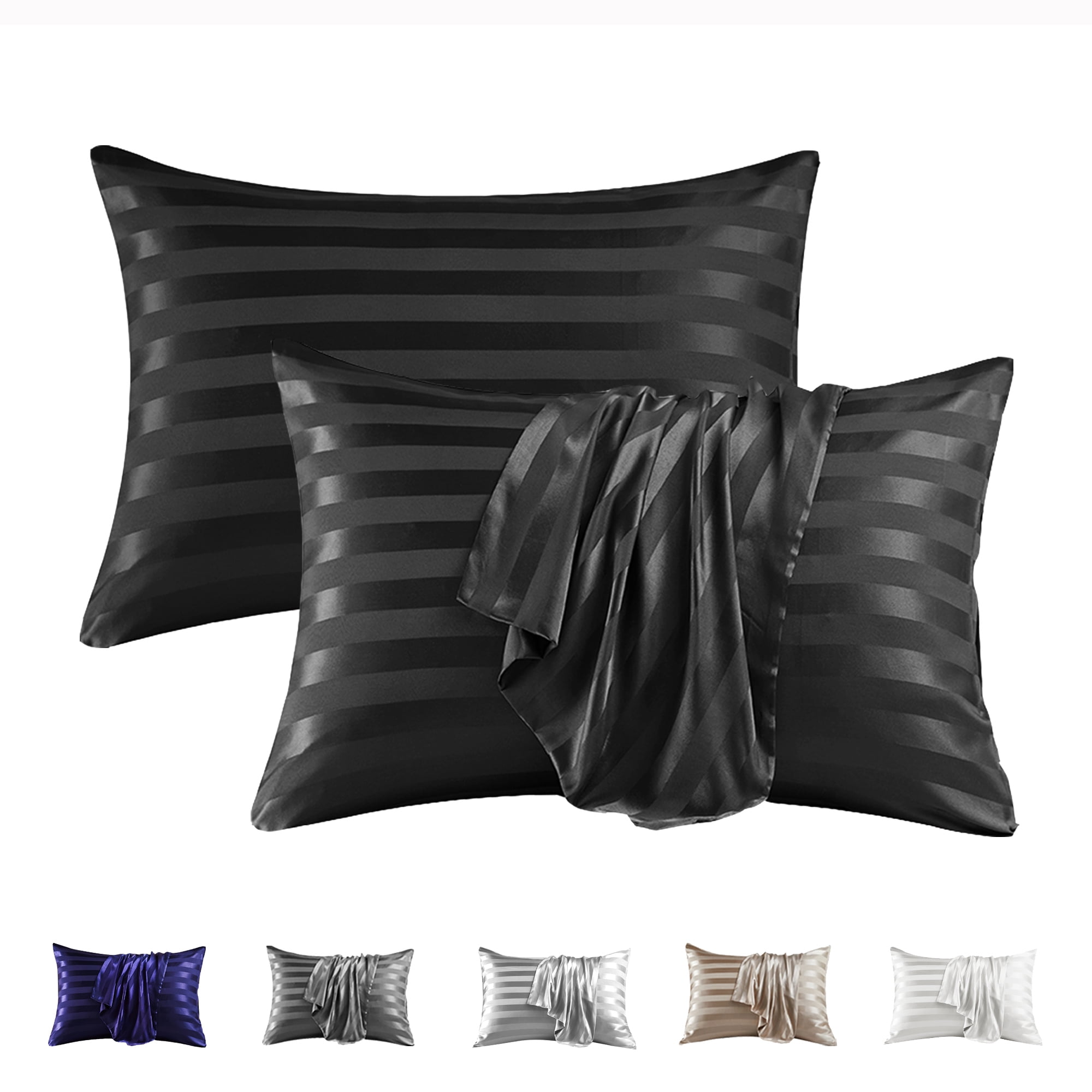MR&HM Cool Silk Satin Pillow Case, 2 Pack Queen Pillowcase for Hair and ...