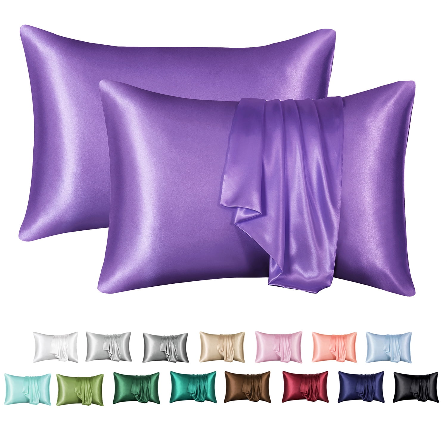 MR&HM Cool Silk Satin Pillow Case, 2 Pack Queen Size for Hair and Skin ...