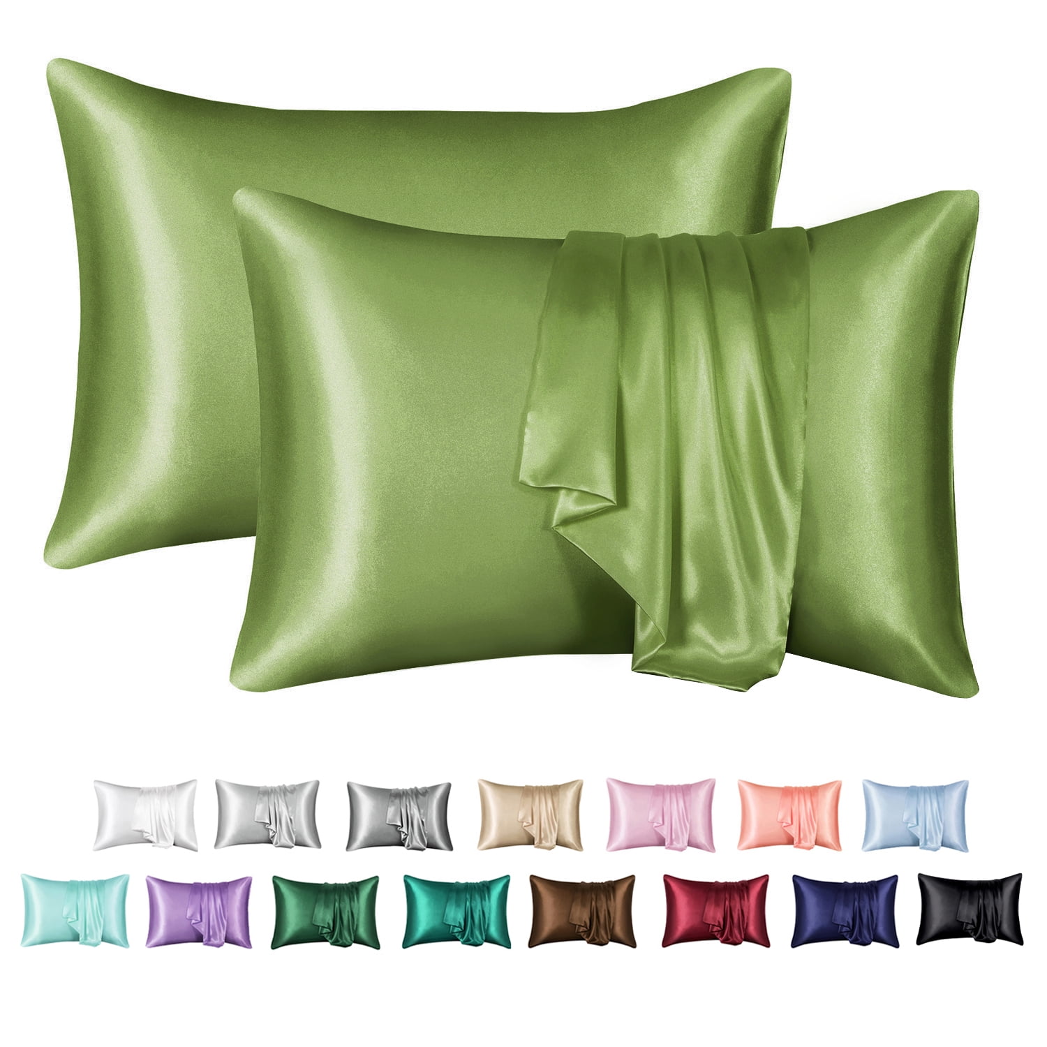 MR&HM 2 Pack Standard Satin Pillow Case, Silky Pillowcase for Hair and Skin, 20x26, Sage ...