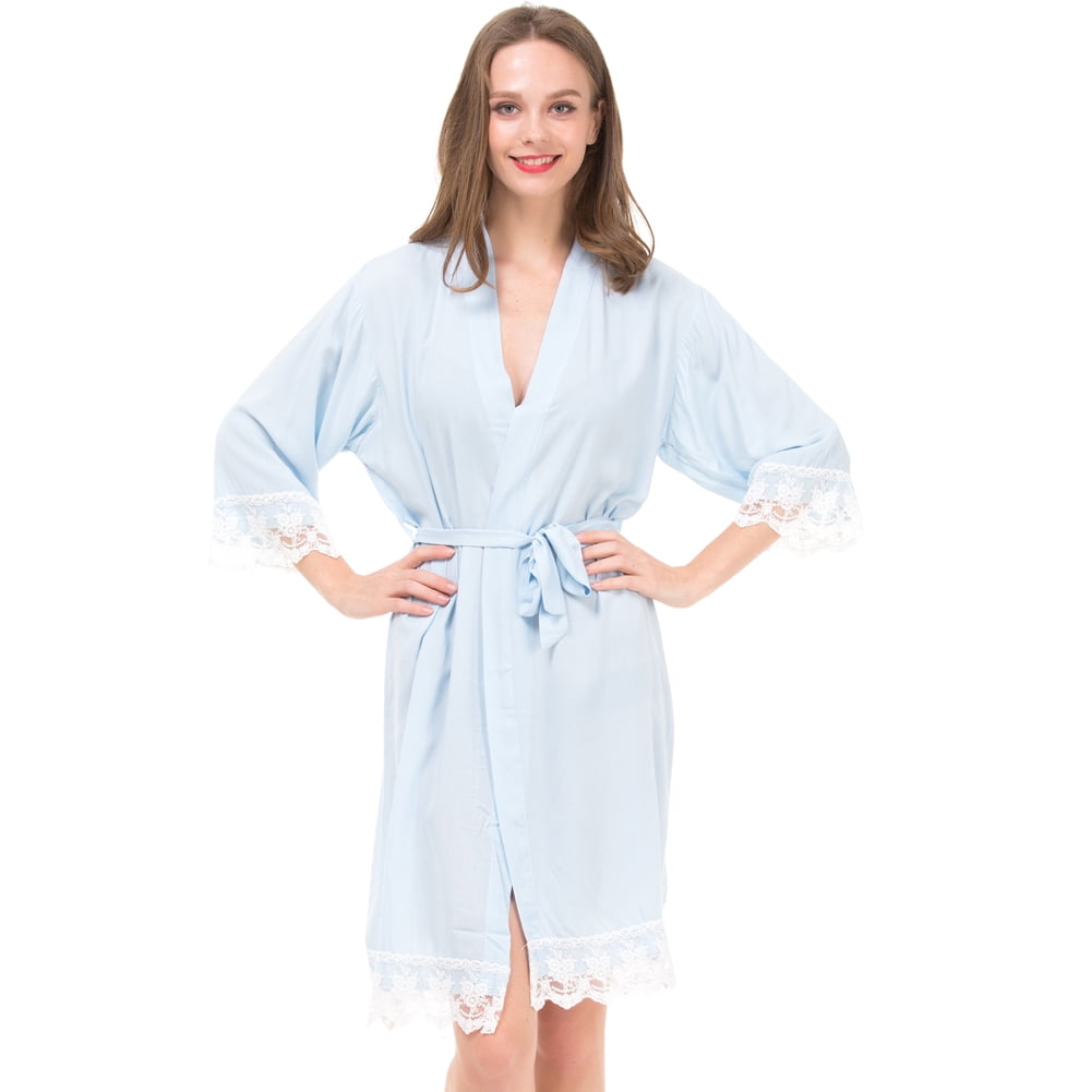 MR & Mrs Right Kimono Robes for Woman Cotton Bride and Bridesmaid Robes,Wedding Party-Light Blue ...