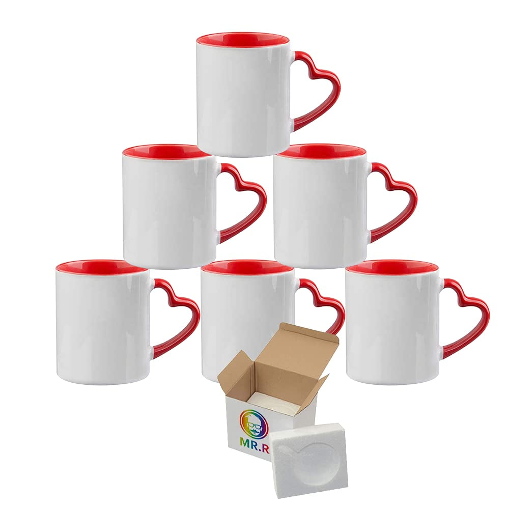 MR.R 11oz Set of 6 Sublimation Blank Ceramic Mugs, Dishwasher Safe, Red ...
