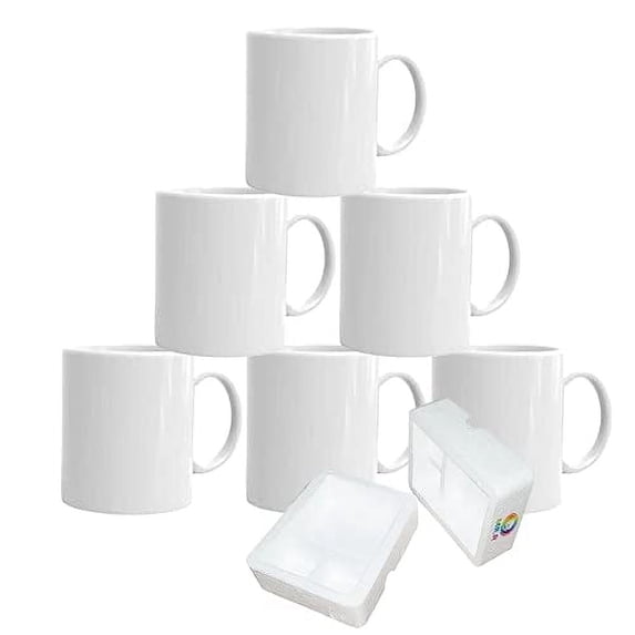 MR.R 11oz Bulk Plain White Ceramic Mugs for Craft Printing, Set of 6 ...