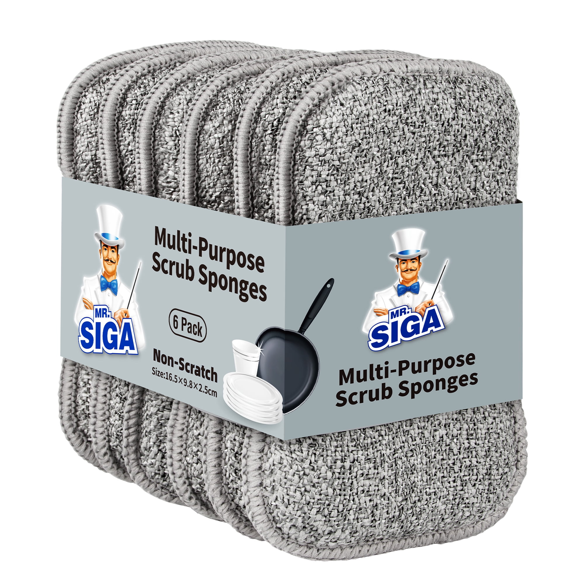 MR.Siga Dual-Sided Scrub Sponges, Dishwashing Sponges for Kitchen, 6 ...