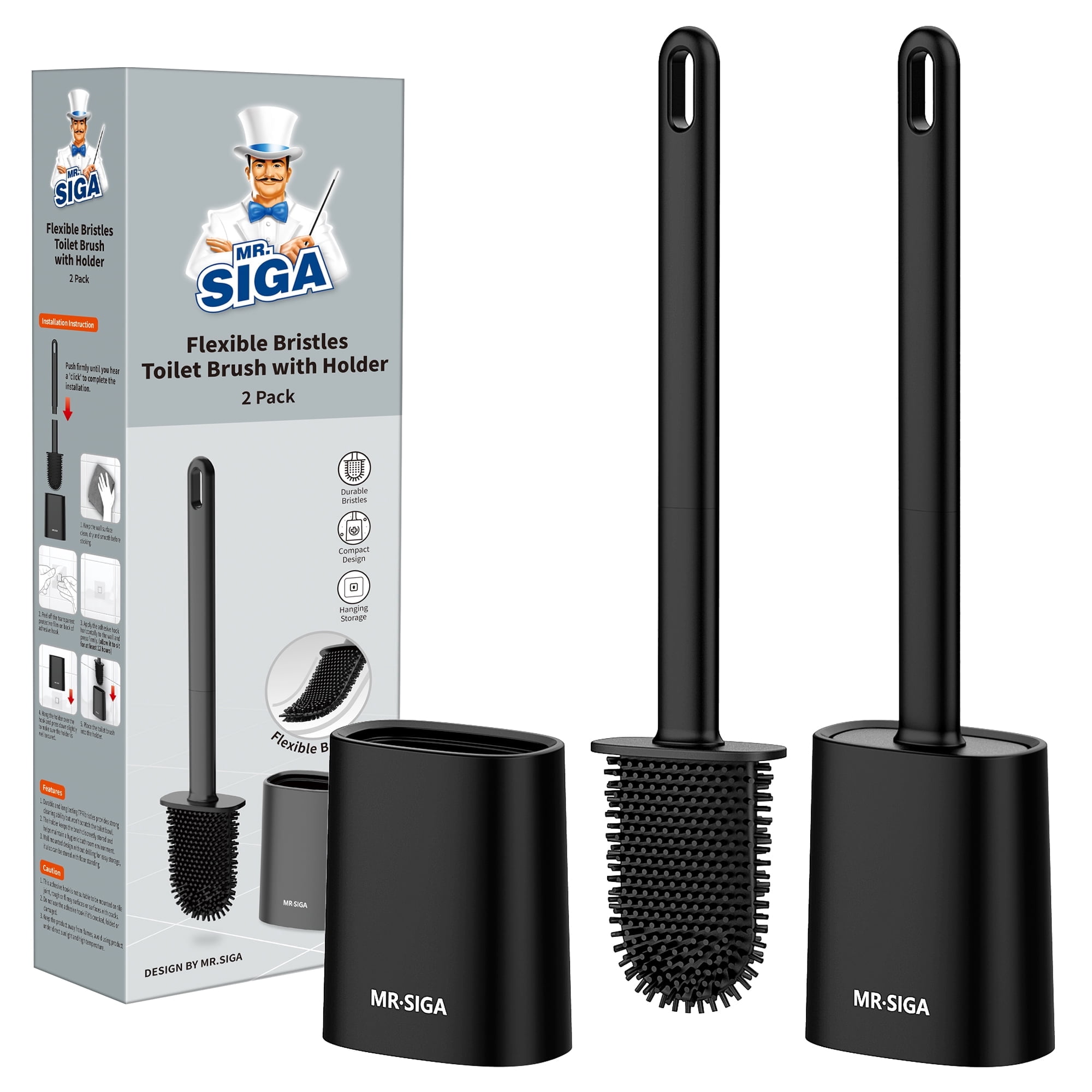 MR.SIGA Toilet Brush and Holder Set, Wall Mounted Compact Toilet Scrub ...