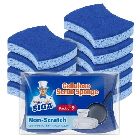 MR.Siga Non-Scratch Cellulose Scrub Sponge, Dual-Sided Dishwashing ...