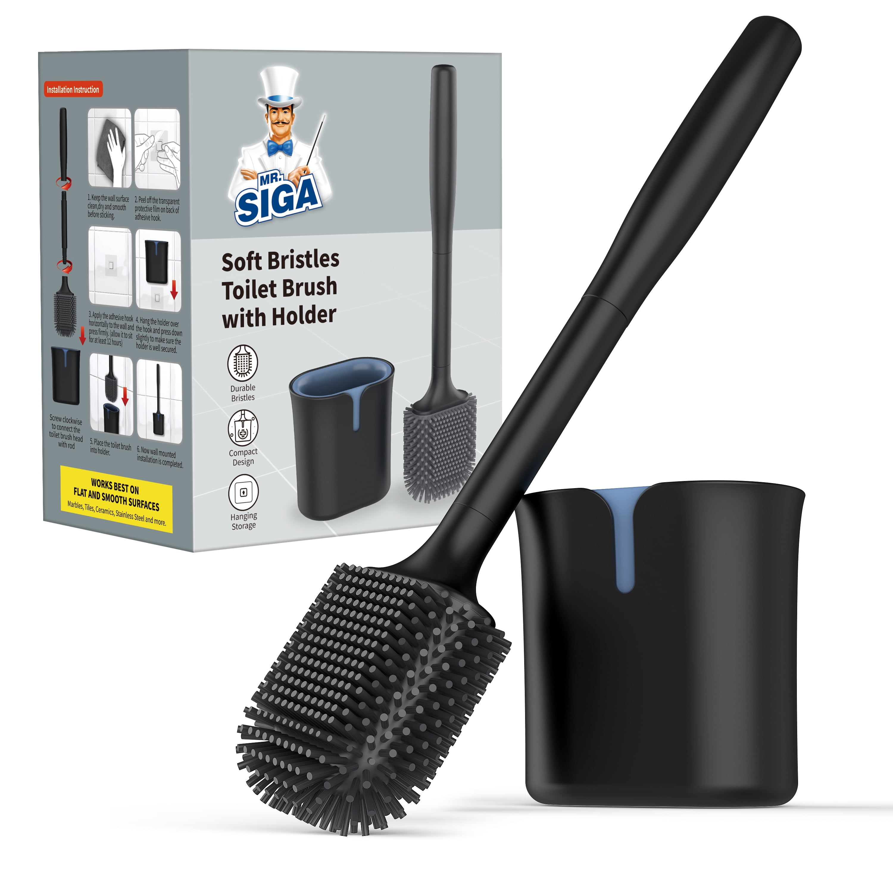 "MR.Siga Toilet Brush and Holder, Wall Mounted Design, TPR Bristles ...