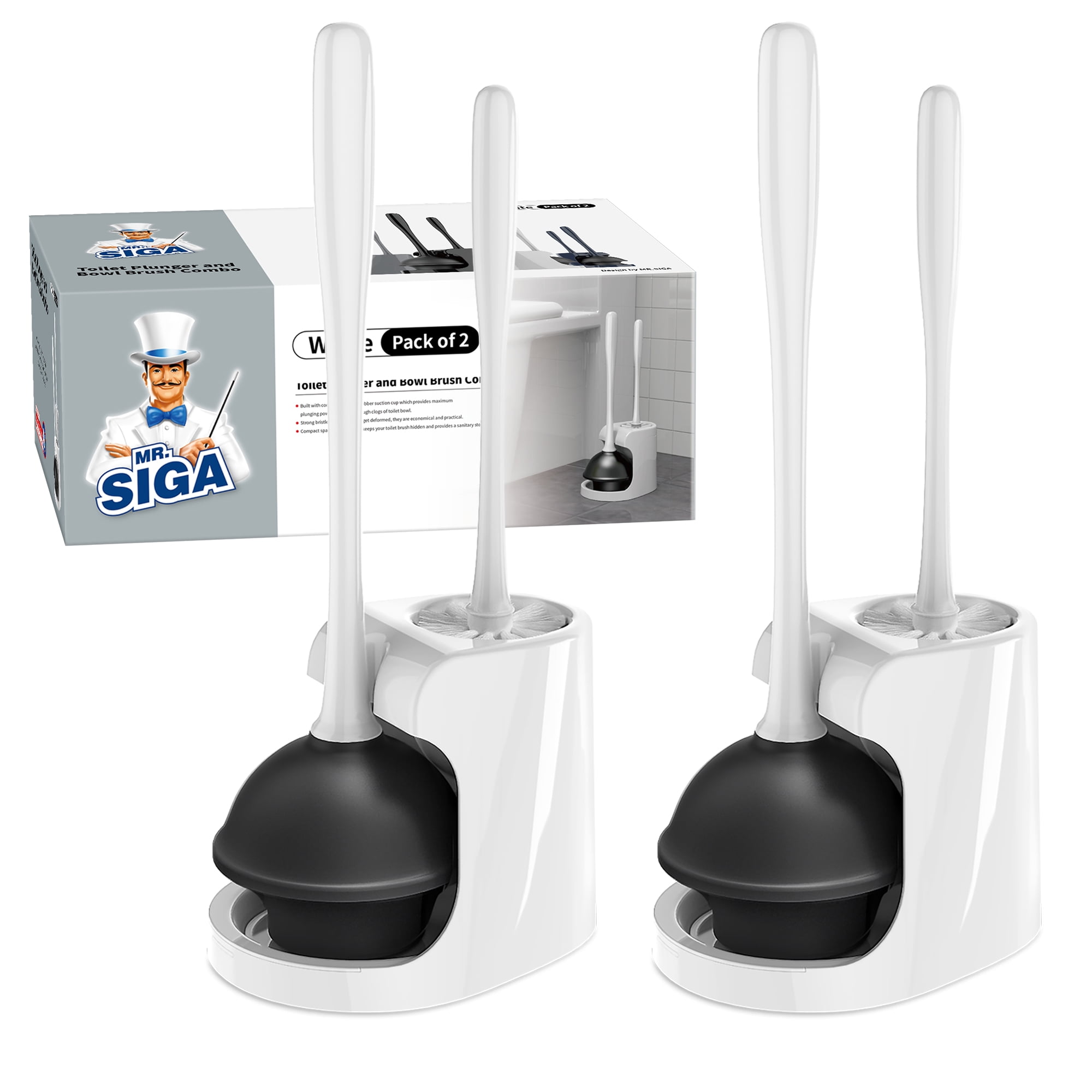 Free Shipping! MR.SIGA Toilet Plunger and Bowl Brush Combo White 2 Pack ...
