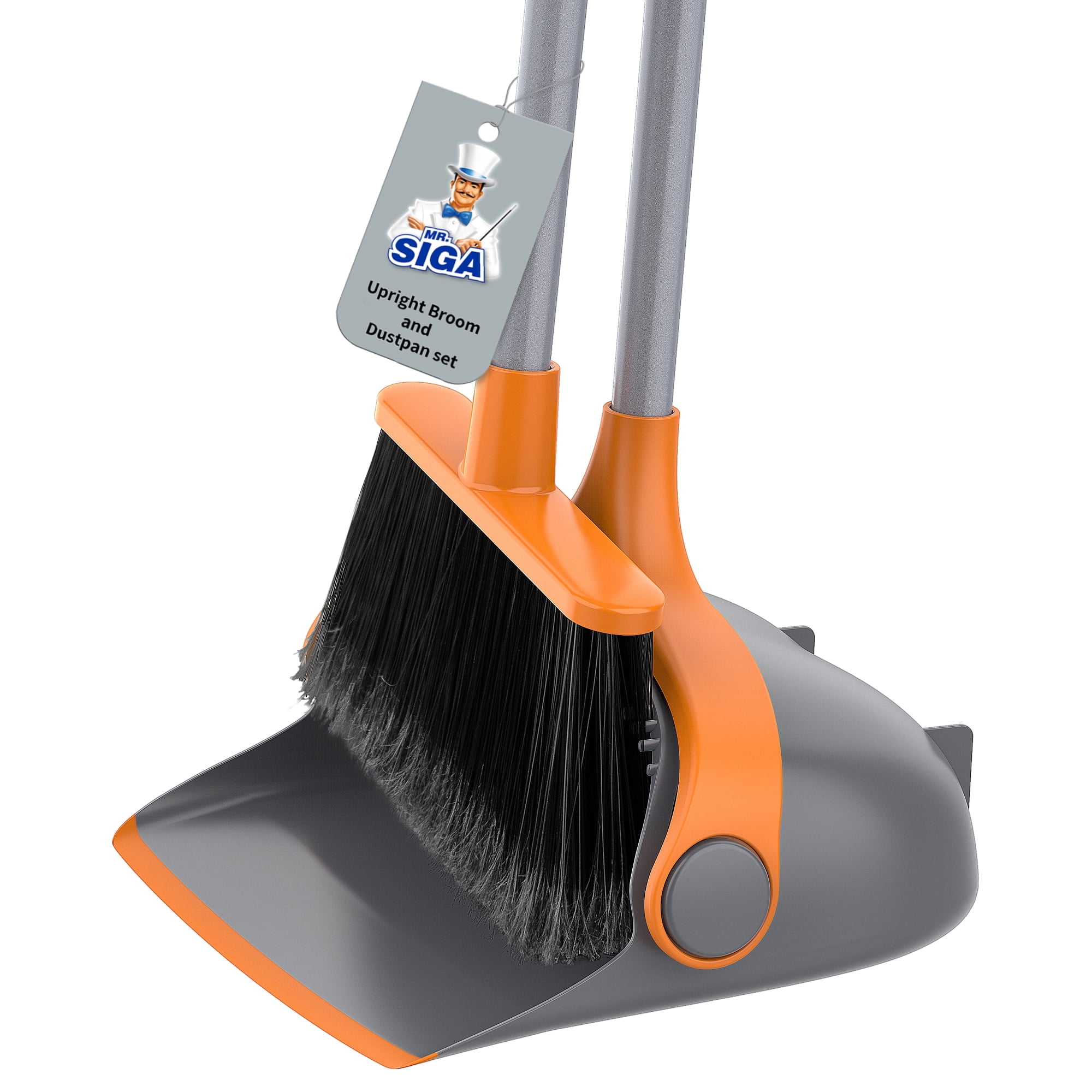 MR.SIGA Broom and Dustpan Set with Long Handle, Stand Upright Broom with Dustpan Combo for ...