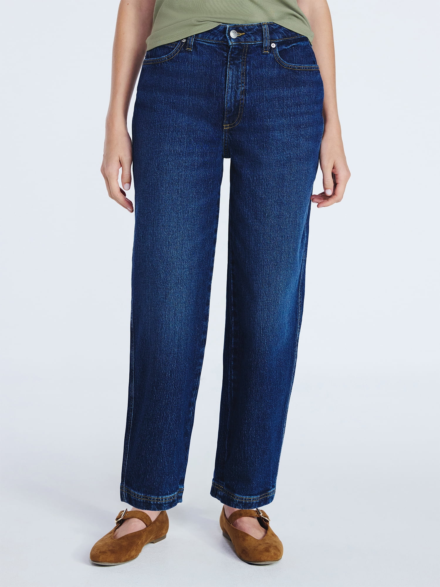 Free Assembly Women's Mid Rise Wide Hem Barrel Jeans, 28" Inseam, Sizes ...