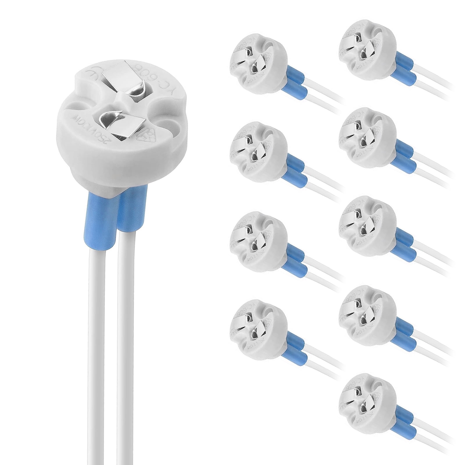 MR16 Base Socket, 10 Pack Bi-Pin Ceramic Socket Lamp Connector with 5.9 ...