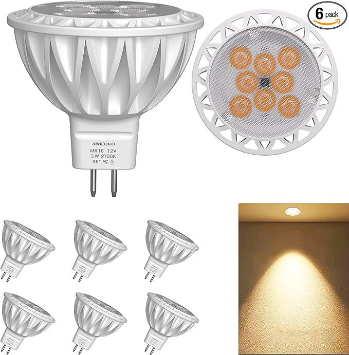 MR16 LED Bulb Light Bulbs 6 Pack, 5W (50W Halogen Equivalent) 2700K Warm White GU5.3 Base 12V ...