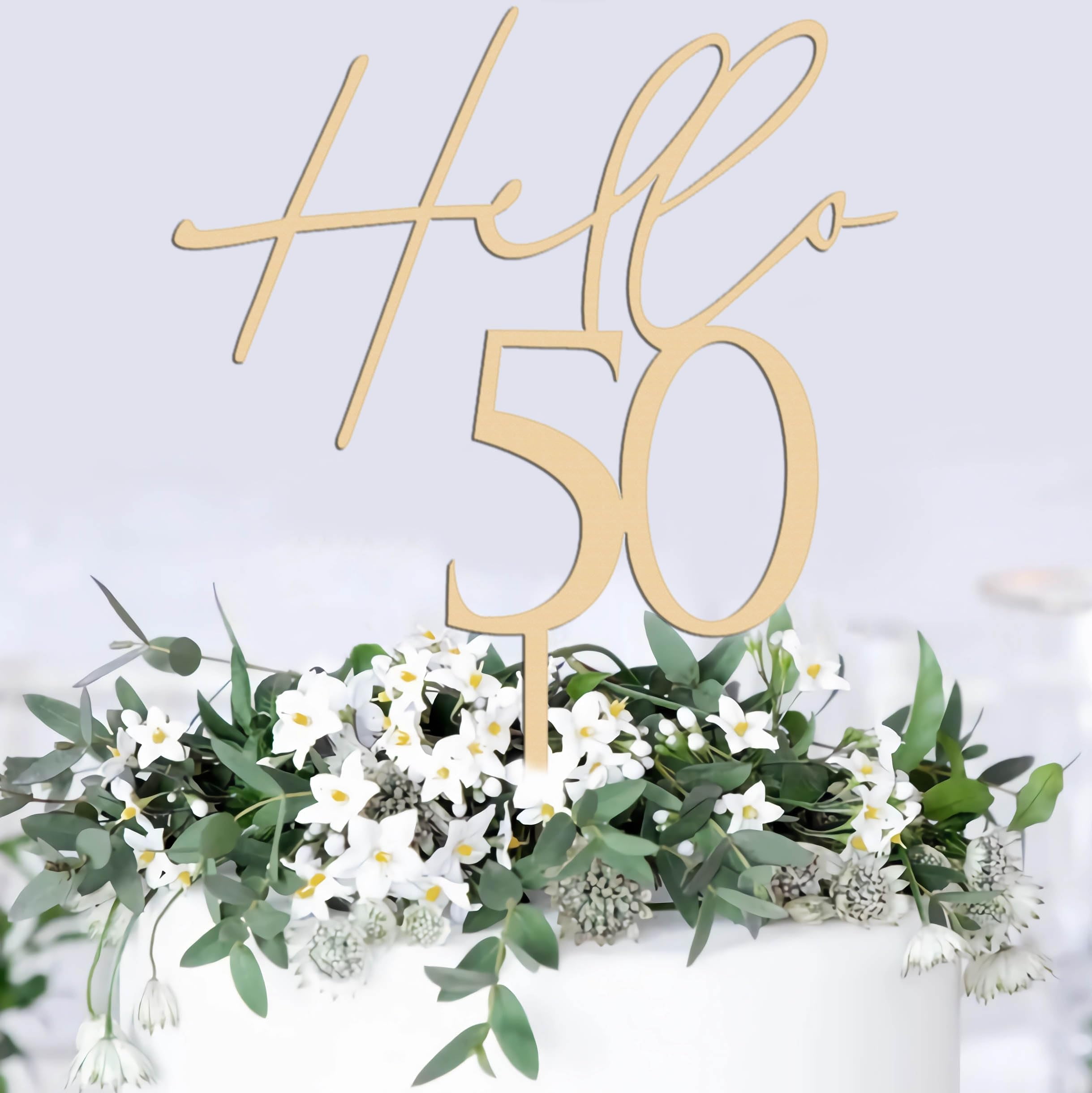 MRAPPY Hello 50 Cake Topper - COC1Wooden 50th Birthday Cake Decorations ...