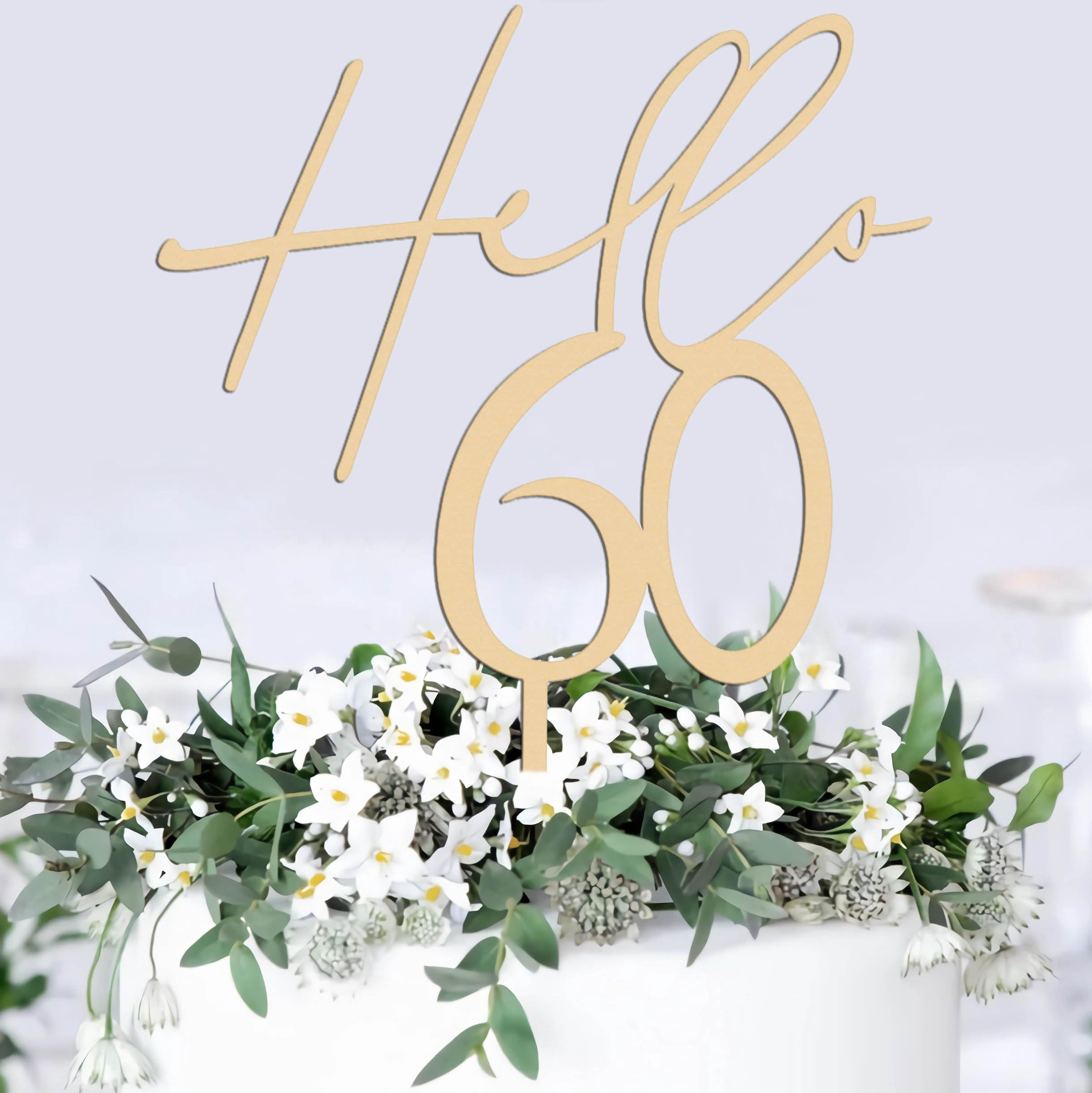 MRAPPY Hello 60 Cake Topper - Wooden MDH160th Birthday Cake Decorations ...