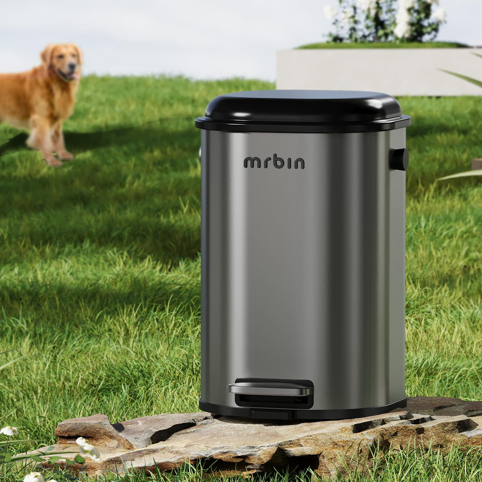 MRBIN Stainless Steel Dog Poop Trash Can with Lid, 5 Gal Round Pet ...