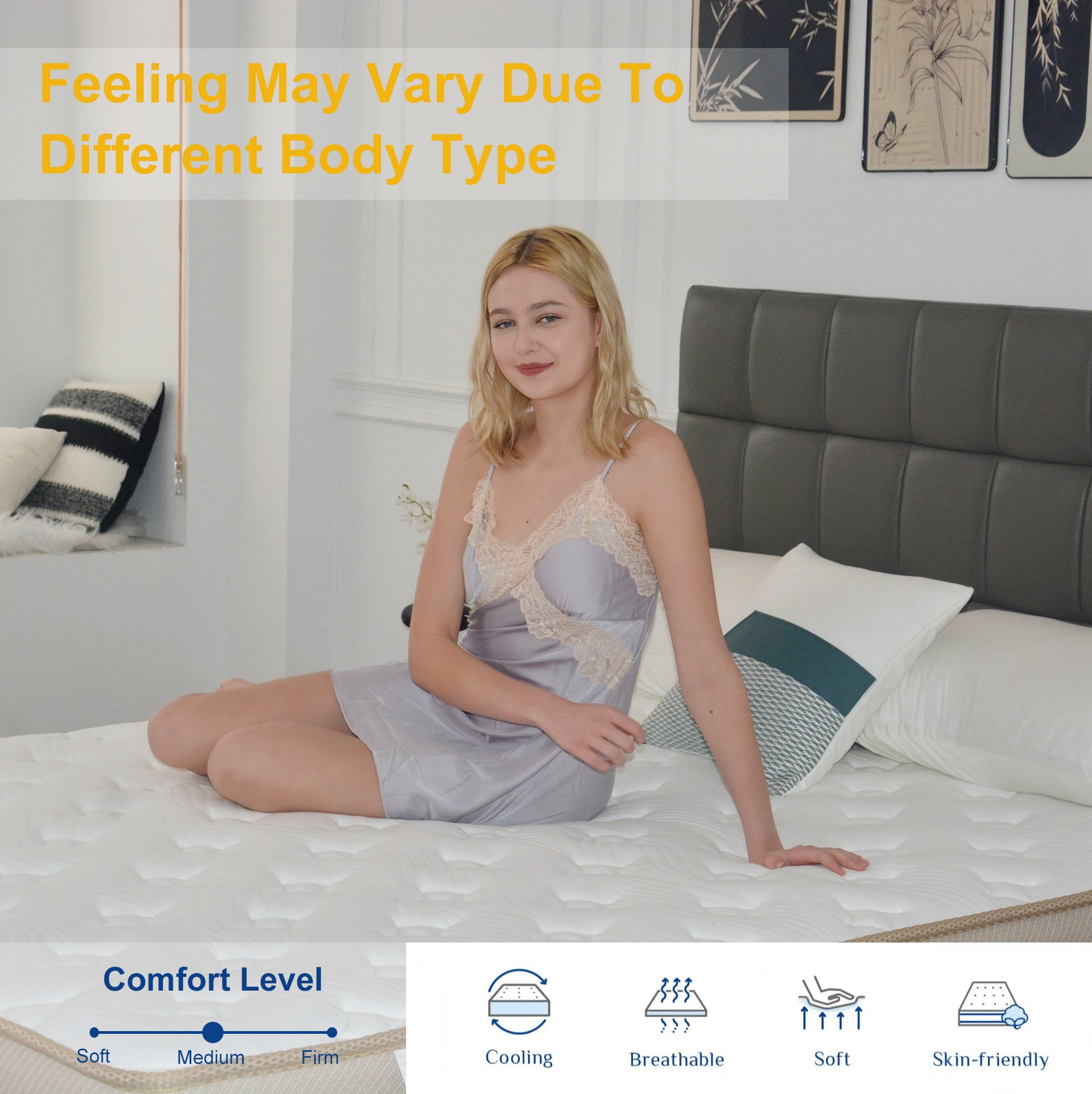 MRH Queen Mattress 12 Inch Hybrid Mattress Cooling Gel Memory Foam Mattress in a Box with ...