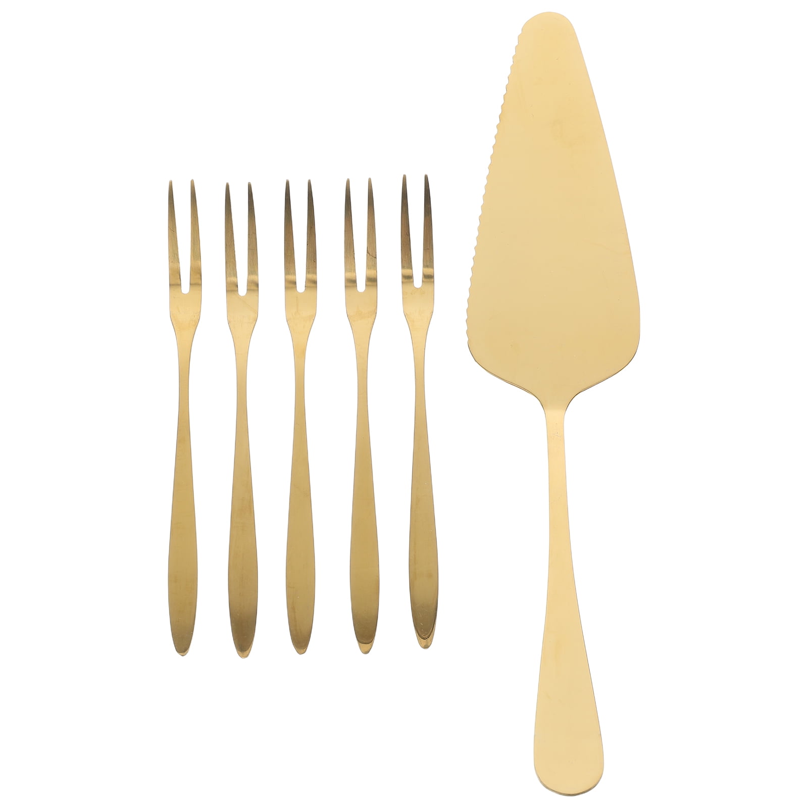 MRLESS Stainless Steel Cake Server Set with Gold Cake Forks, Cake ...