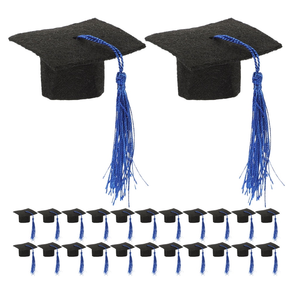 WEUVEB 24pcs Graduation Cap Cake Topper Blue Felt Decoration for ...