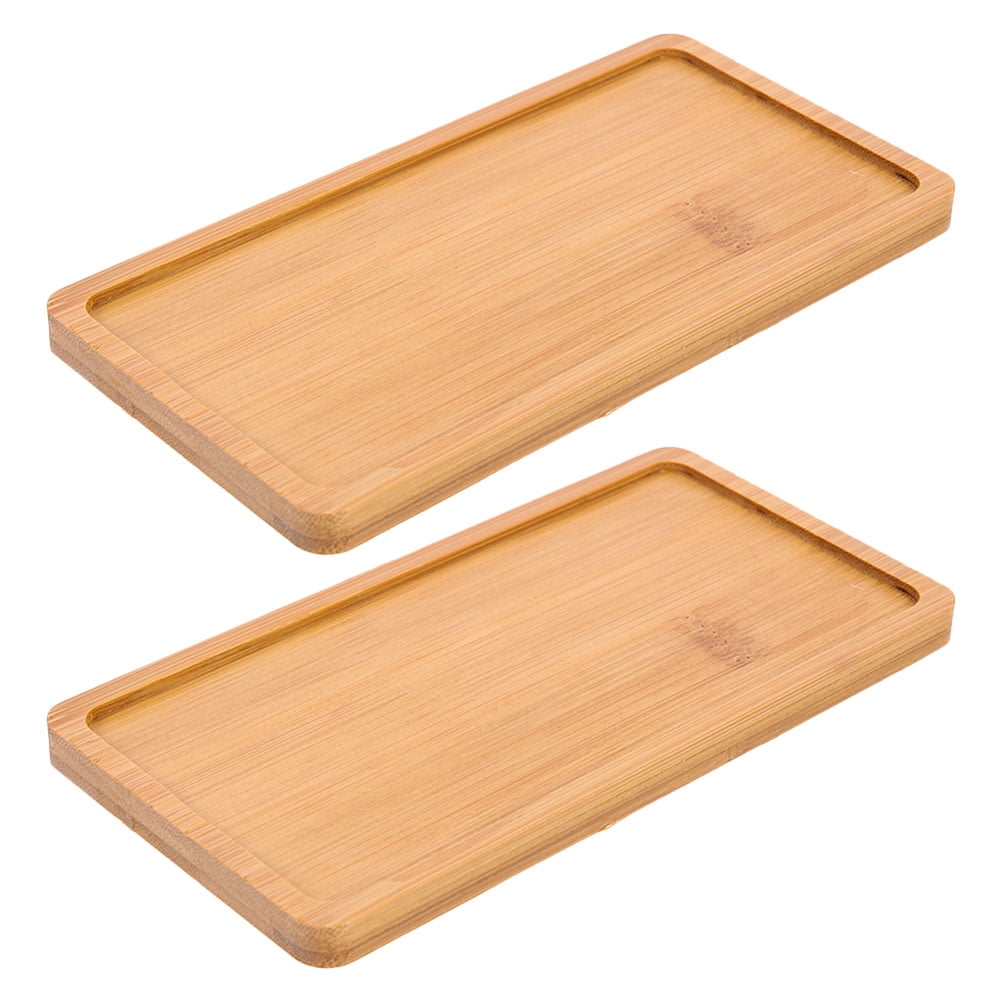 MRLESS 2pcs Bamboo Plant Saucers Square Serving Tray Bamboo Plant Drip ...