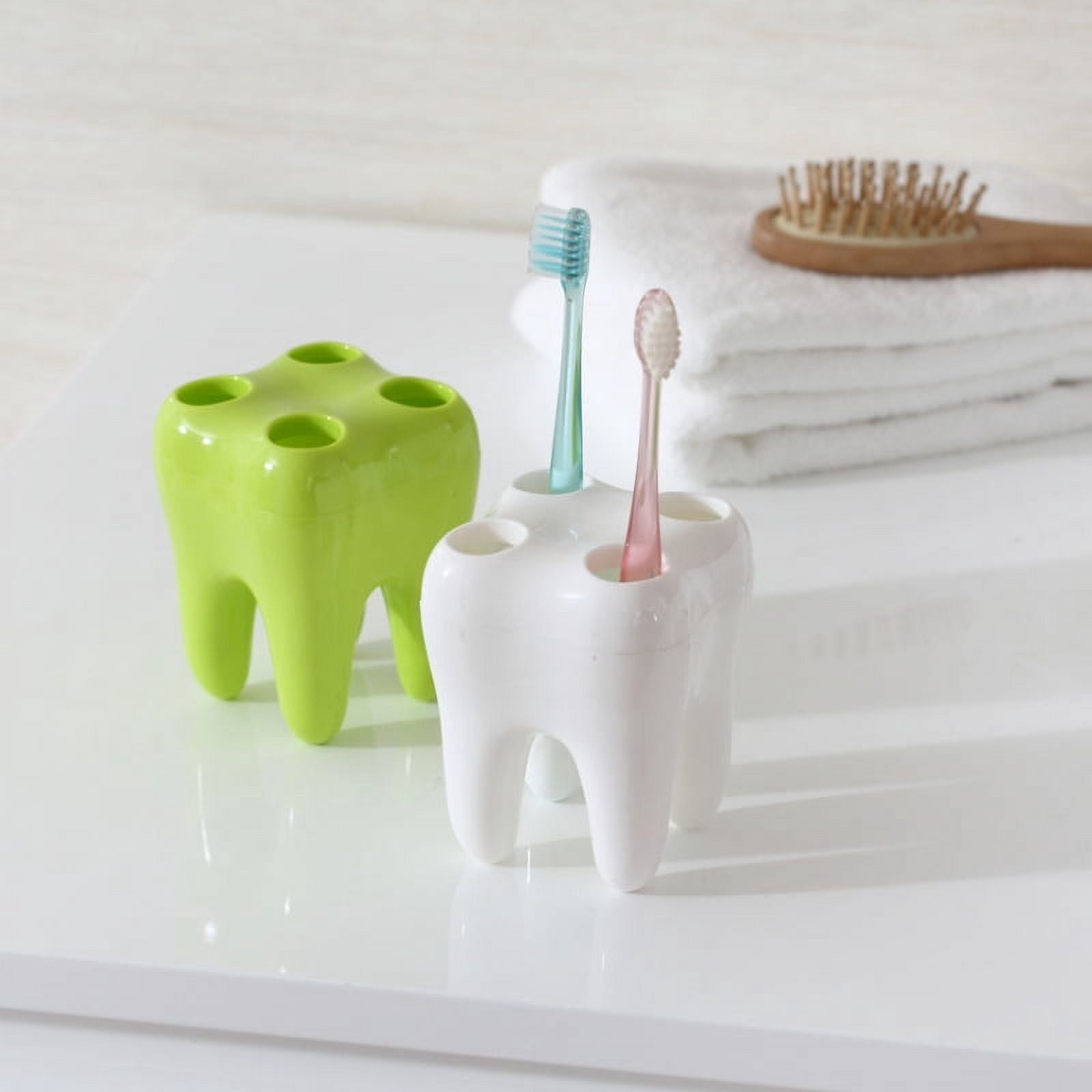 MRLESS 2pcs Cute Tooth Shaped Toothbrush Holder Bathroom Countertop 4 ...