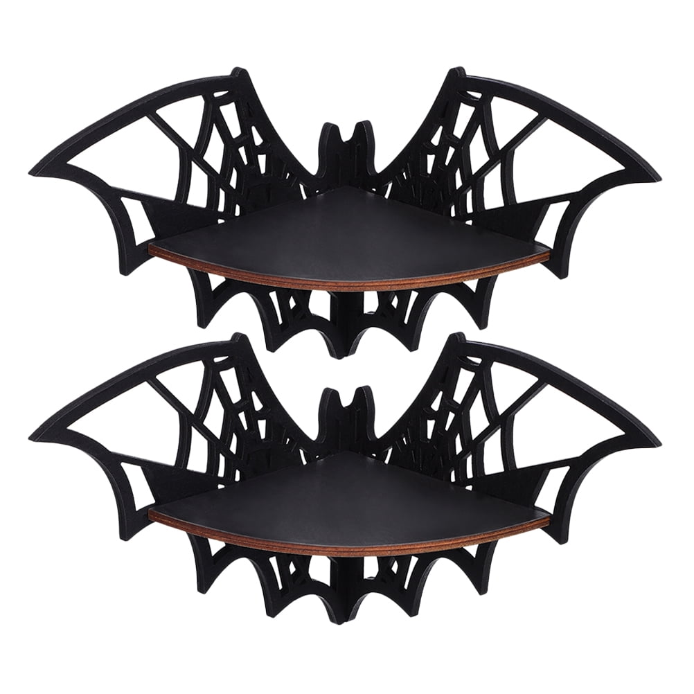 MRLESS 2pcs Wooden Floating Shelves Corner Unique Spider Web Shelf Wall ...