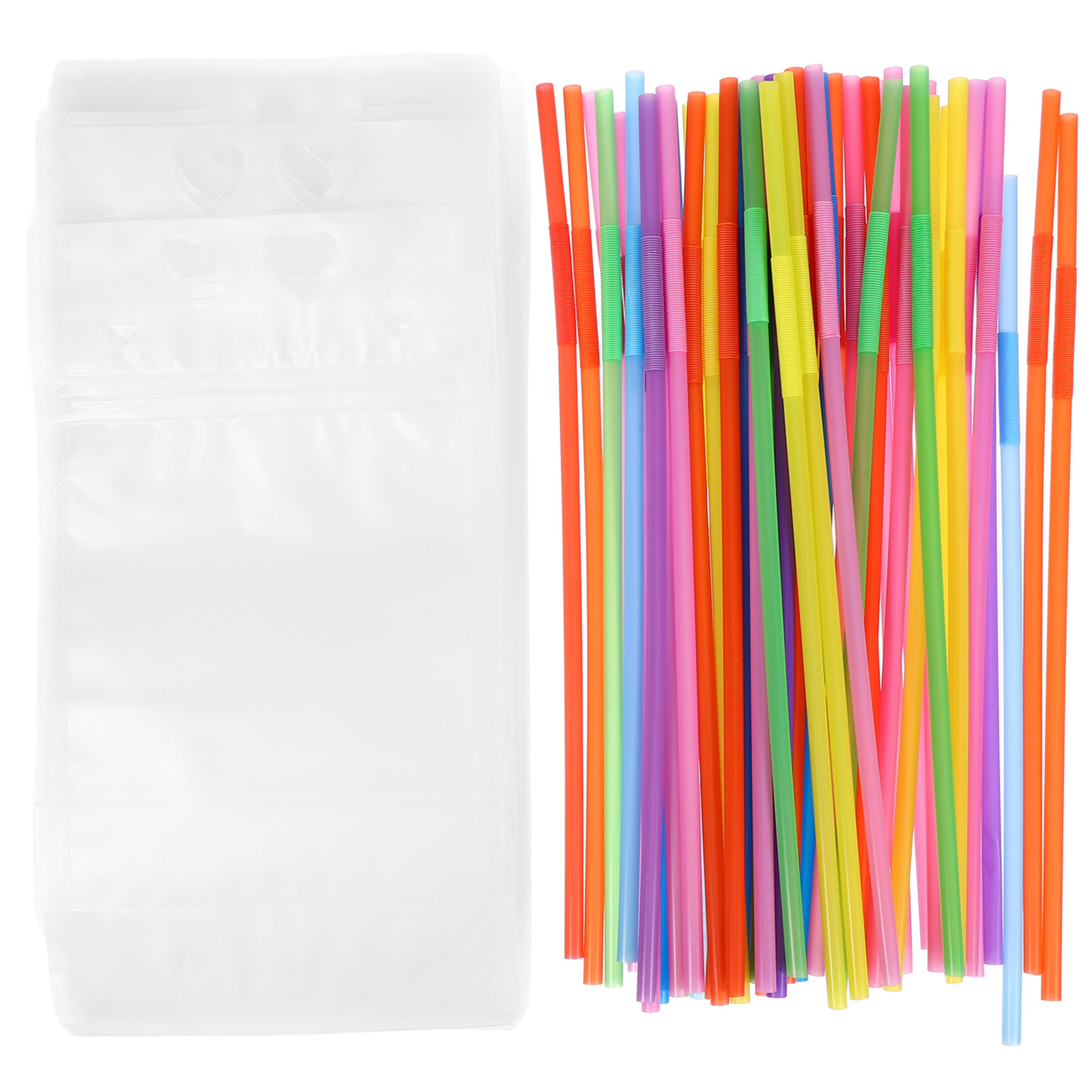 MRLESS 50 Clear Drink Pouches w/ Straws - Love Pattern Juice Containers ...