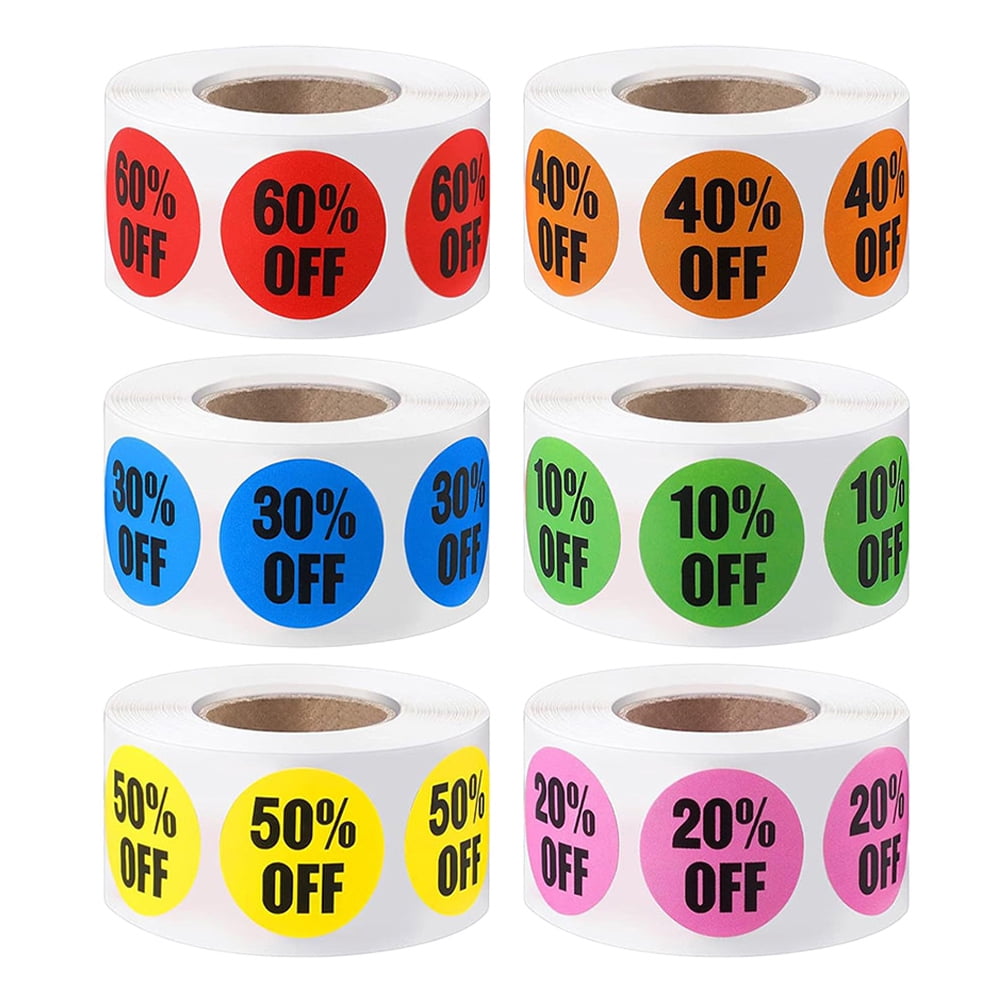 MRLESS 6 Rolls 3000pcs percent Off Stickers 1 percent Discounts Labels ...