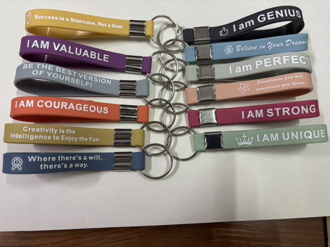 MRLESS 60pcs Motivational Keychains Silicone Key Rings Inspirational ...