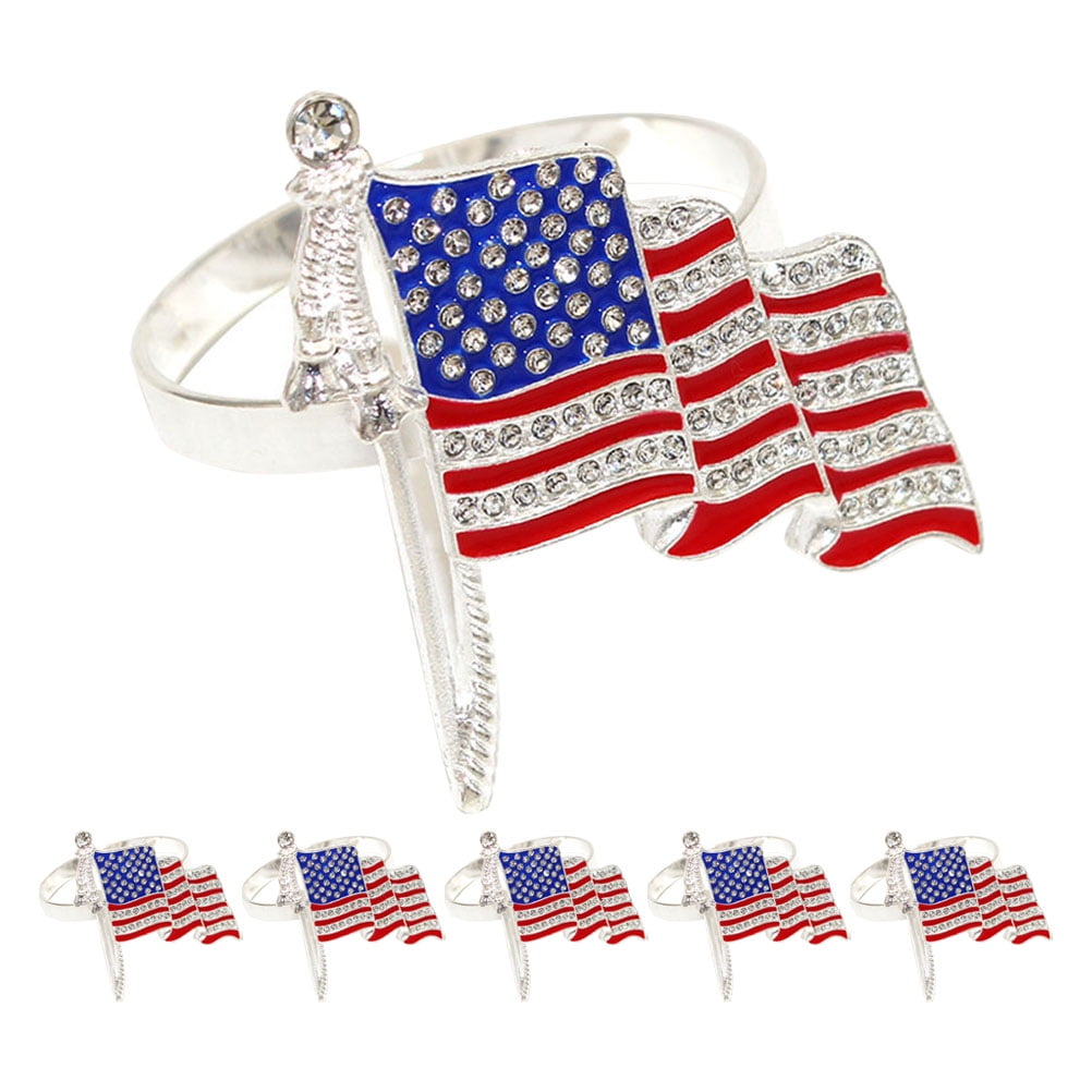 MRLESS 6PCS Patriotic Napkin Rings Bling Napkin Rings Independence Day ...