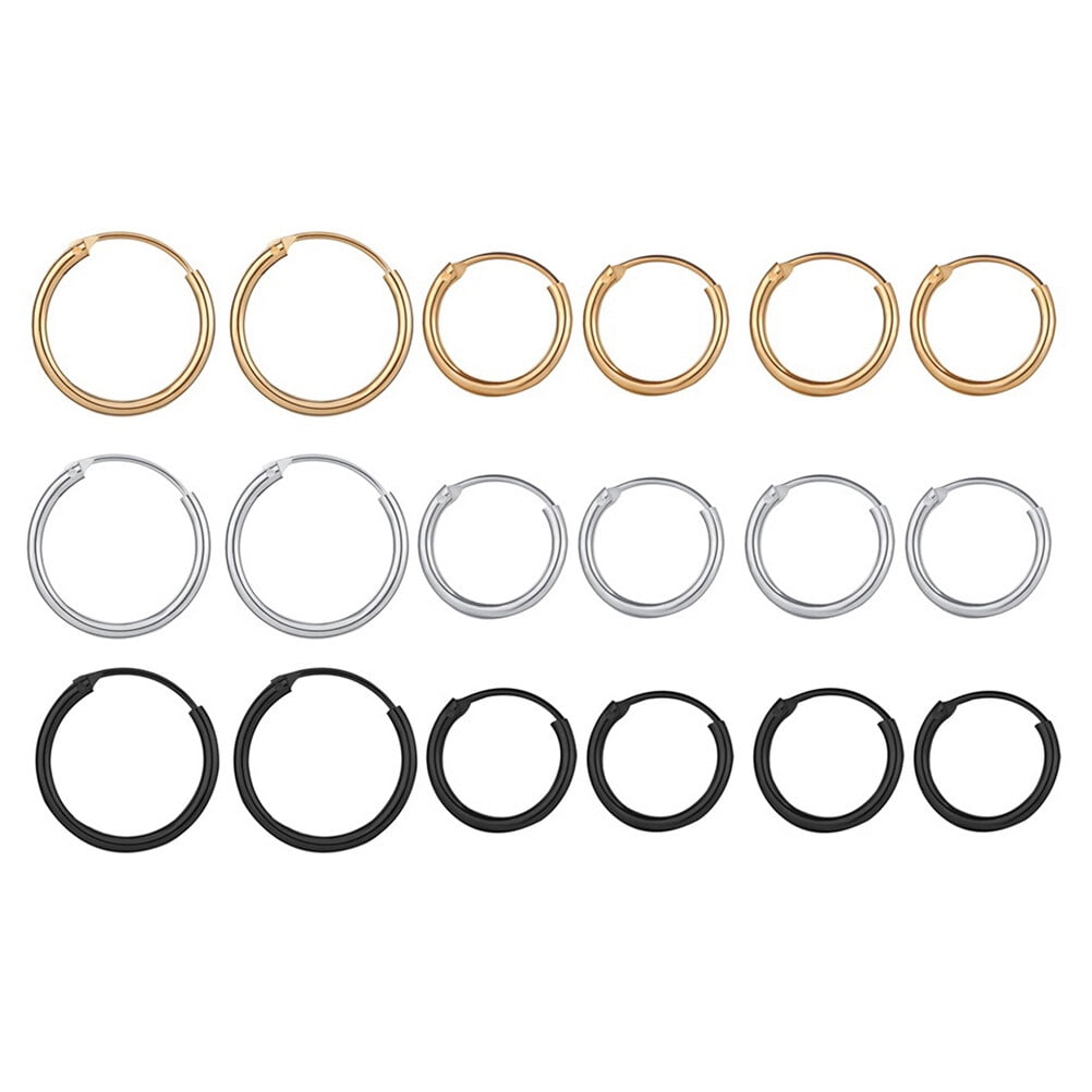 MRLESS 9 Pairs Men's Clicker Hoop Earrings Set - Nickel-Free Gold ...