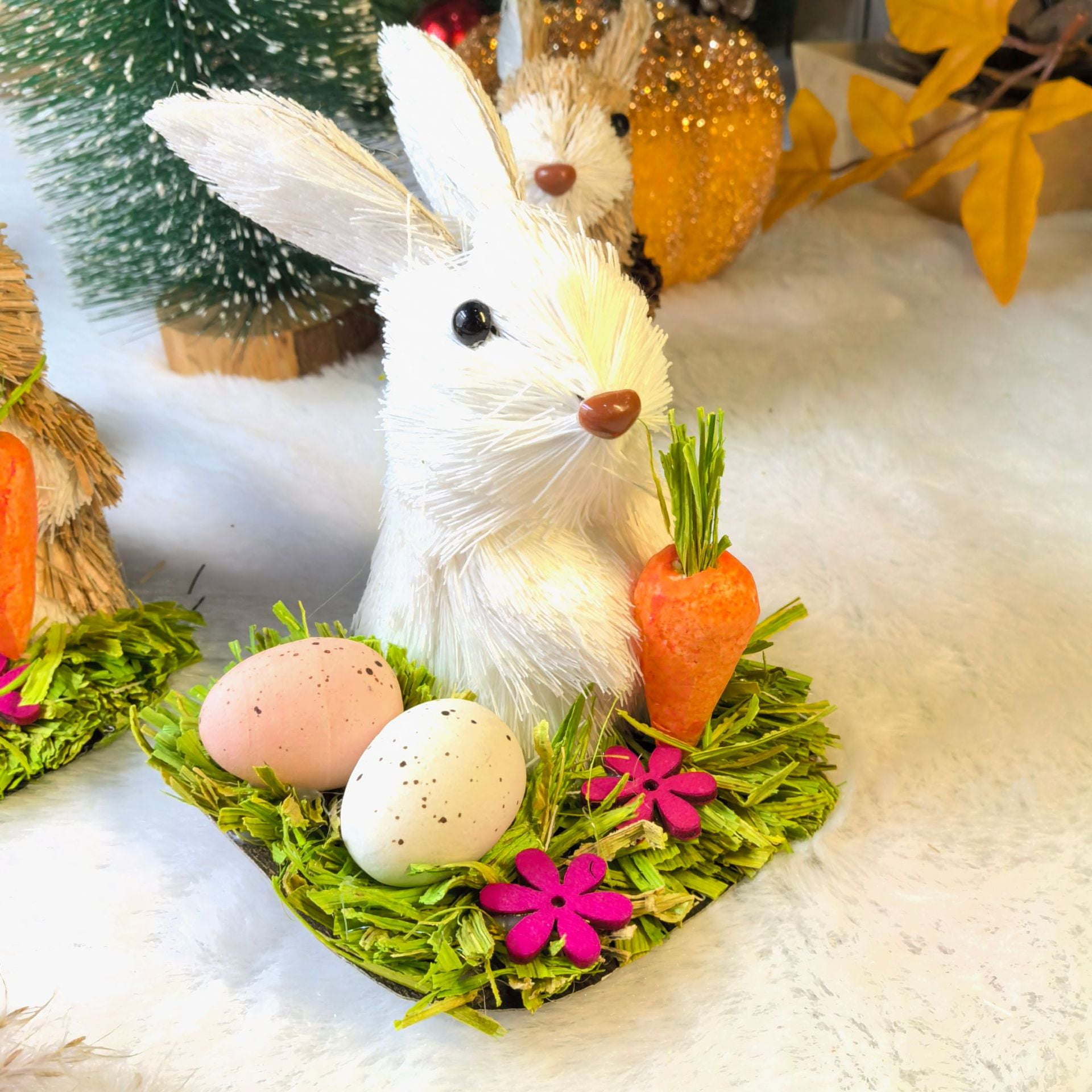 MRLESS Easter Bunny Decorations Straw Bunny Figurines with Carrot ...