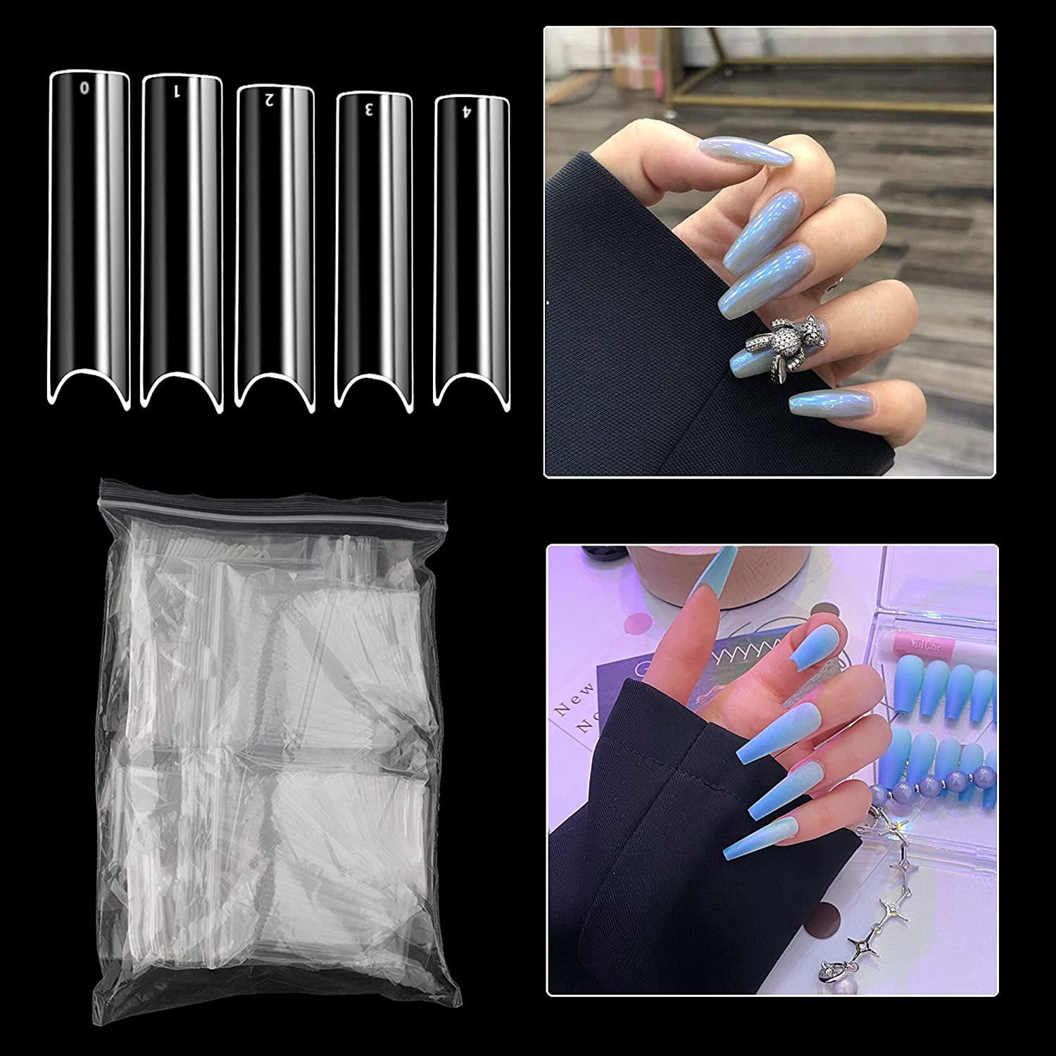MRLESS Long Clear Nails Clear Extra Long False Nail Tips Acrylic Fake ...