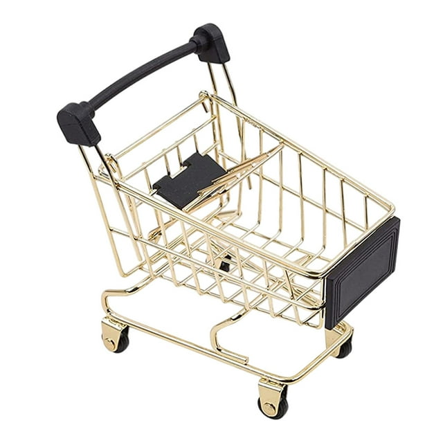 MRLESS Mini Cart Golden Tiny Shopping Cart Trolley Home Office Storage ...