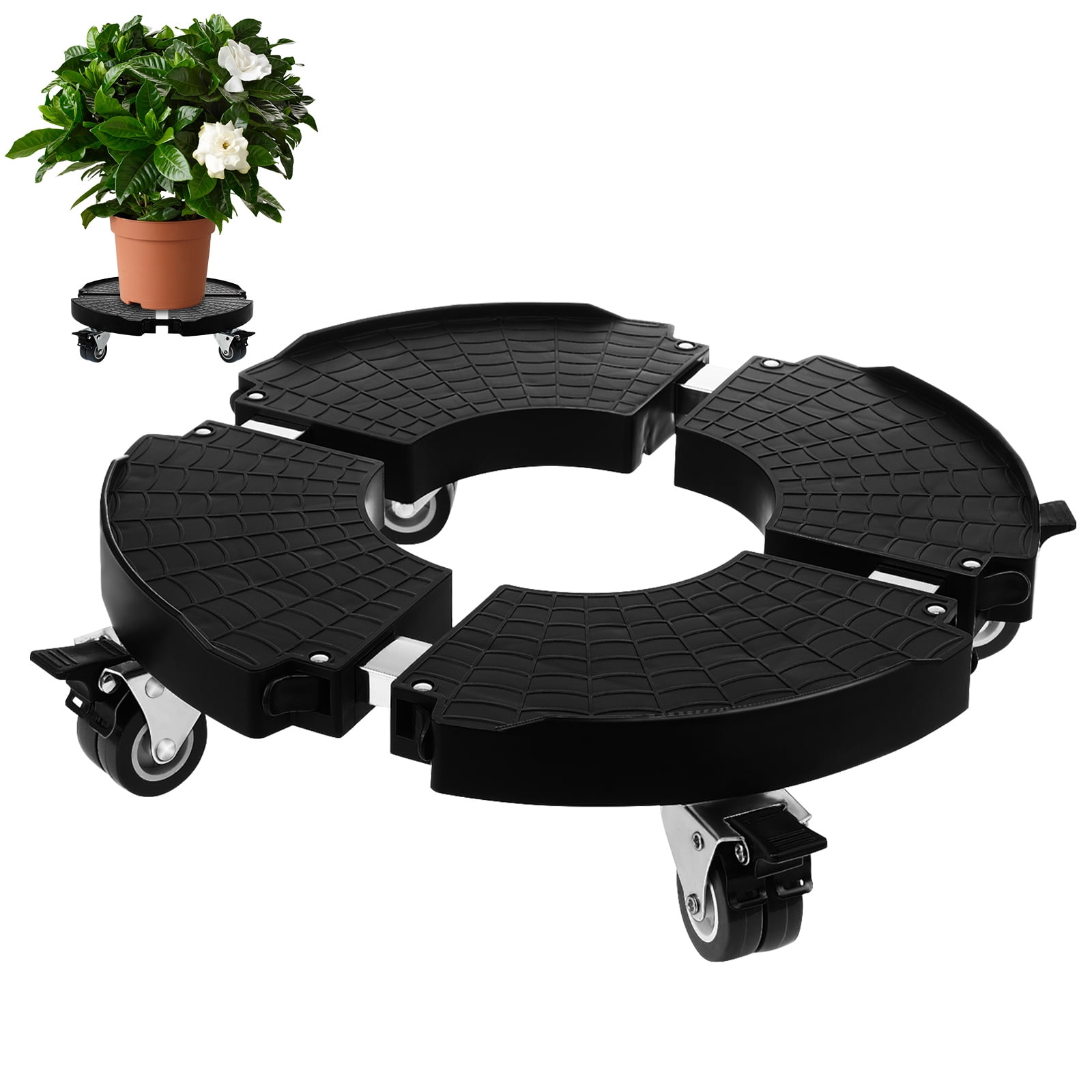 WEUVEB Adjustable Black Mobile Wheel Flowerpot Tray Sturdy Planter Base ...