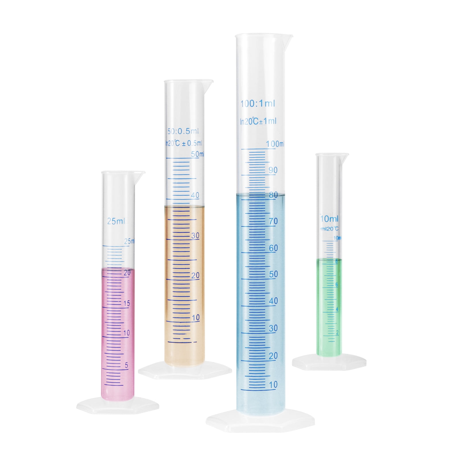 MRLESS Plastic Graduated Cylinder Set, 4 Sizes for Lab & Science ...