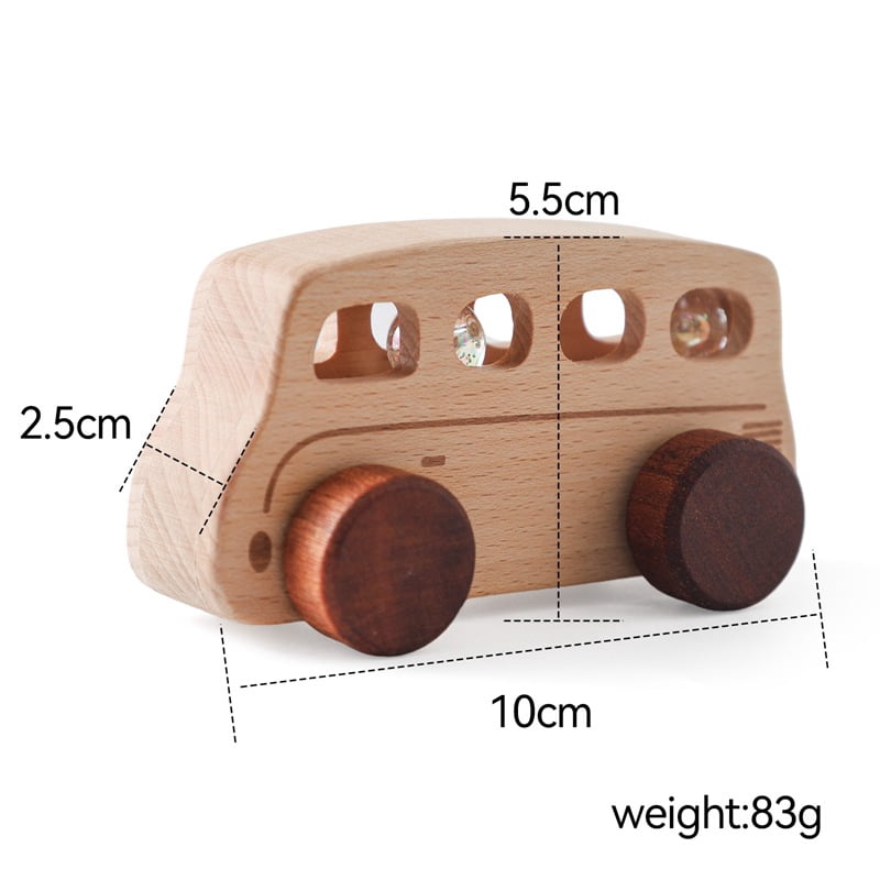 WEUVEB Small Bus Toy Beech Wood Toddler Toy Cartoon Bus Model ...