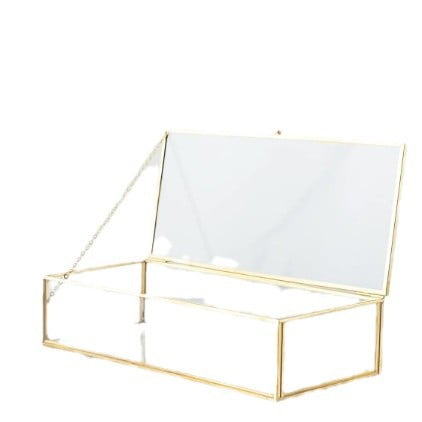 MRLESS Vintage Glass Keepsake Box Rectangle Jewelry Display Organizer ...