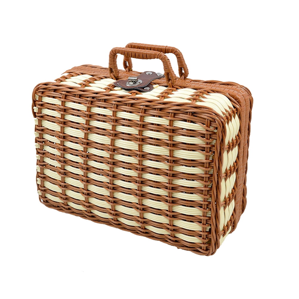 MRLESS Wicker Picnic Baskets Decorative Suitcase Prop Vintage Storage ...