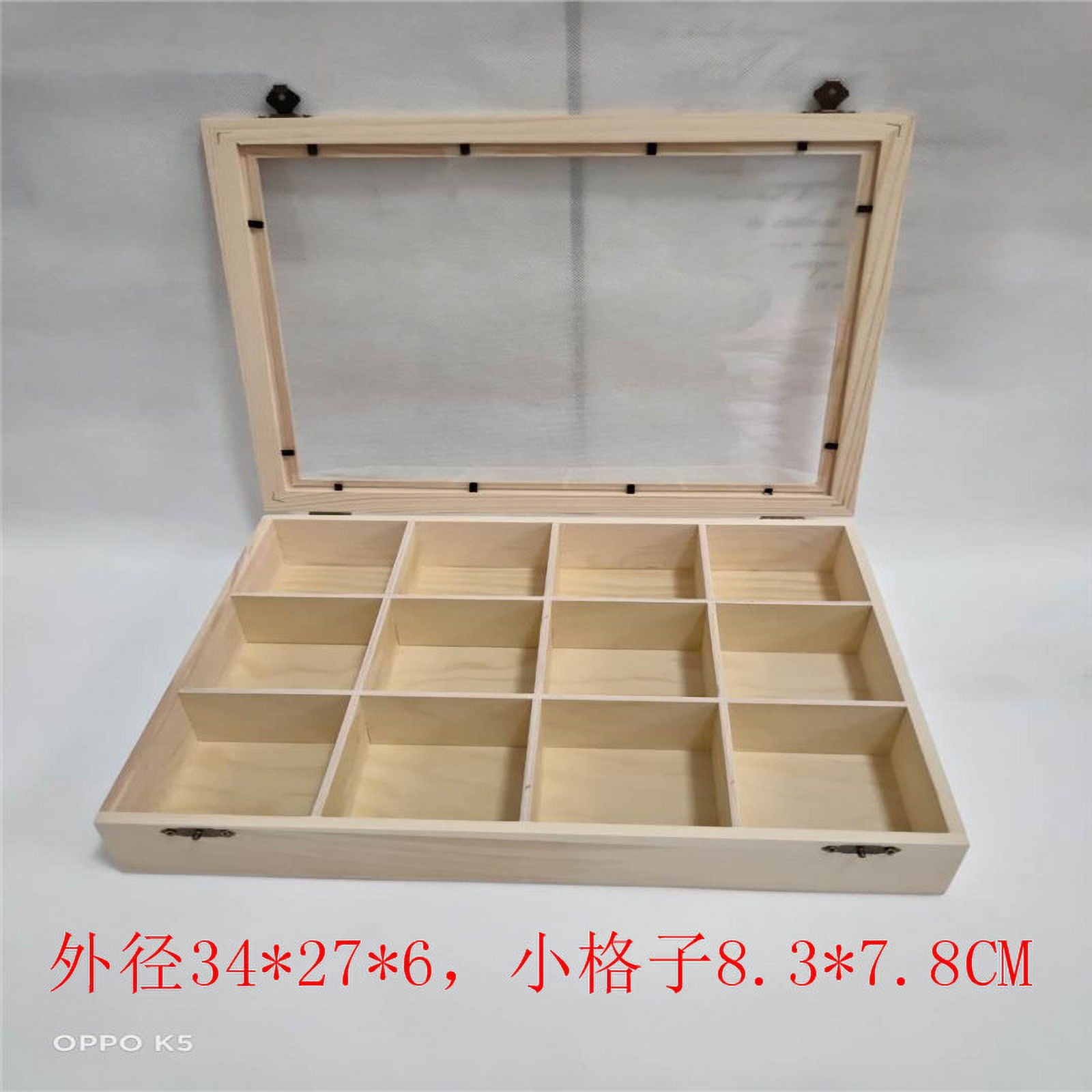 MRLESS Wooden 12-Compartment Rock Storage Box with Transparent Lid ...