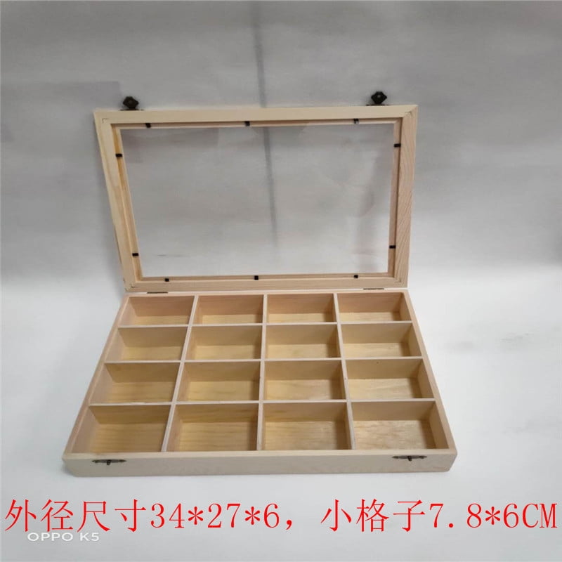 MRLESS Wooden 16-Compartment Rock Storage Box with Transparent Lid ...