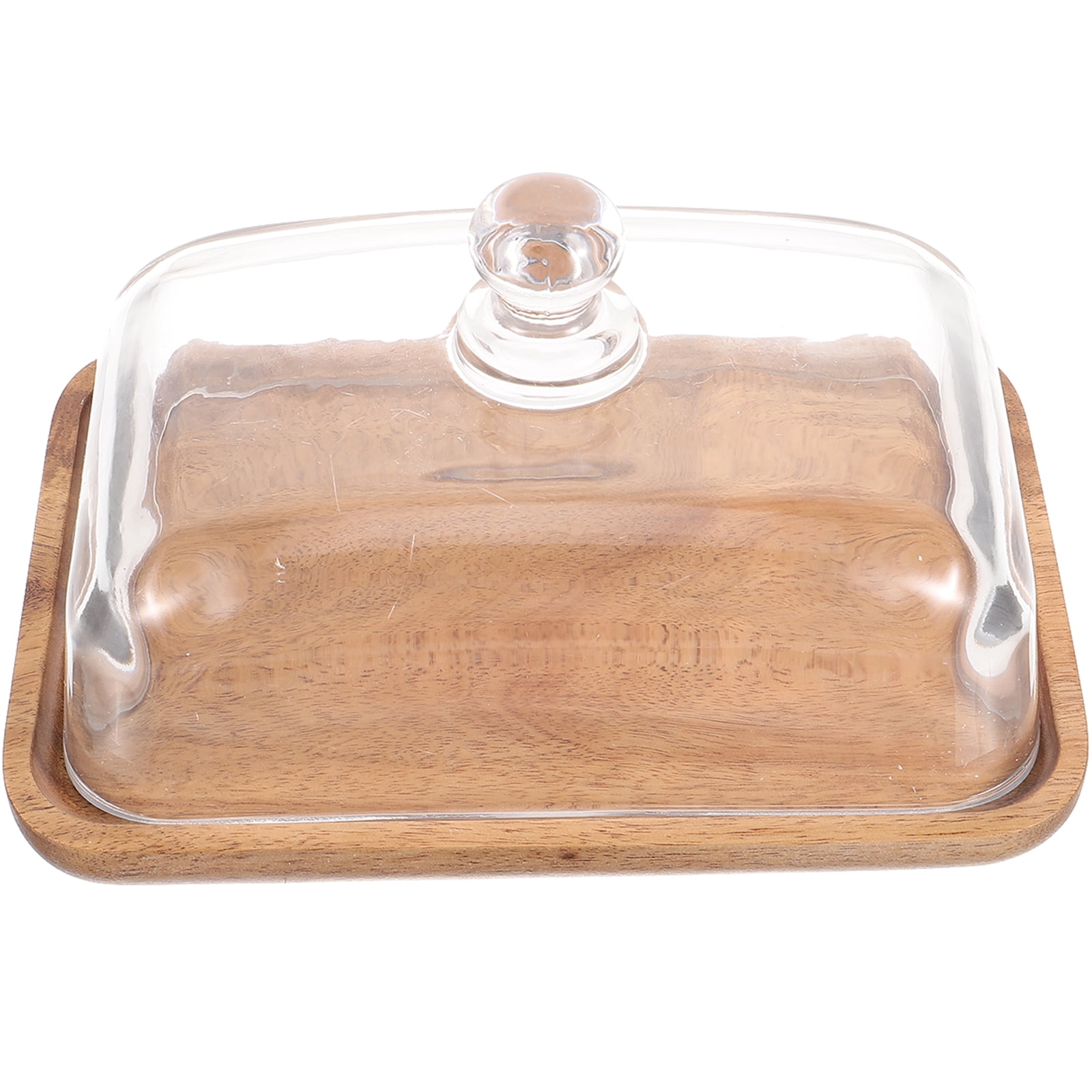 MRLESS Wooden Cake Stand with Glass Dome Lid - Rectangle Cake Display ...