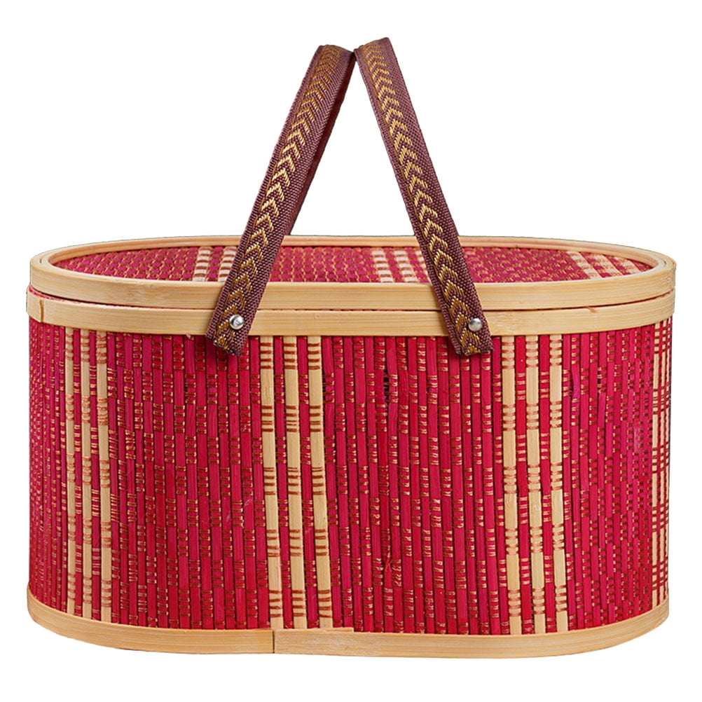 MRLESS Woven Picnic Basket with Double Swing Handles Wicker Storage ...