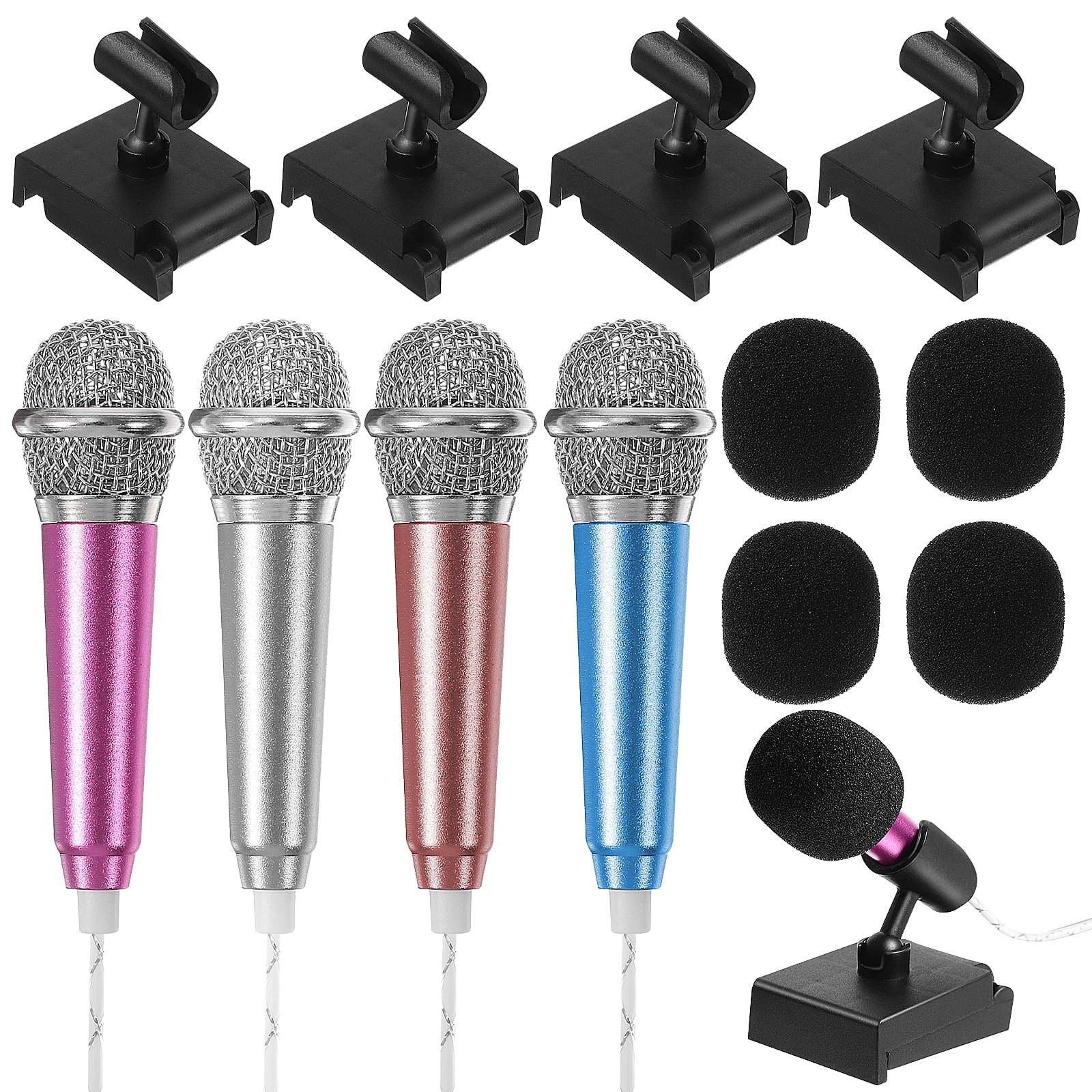 MRLESS 4 Mini Karaoke Microphones with Stand and Wind Muffs - 3.5mm ...