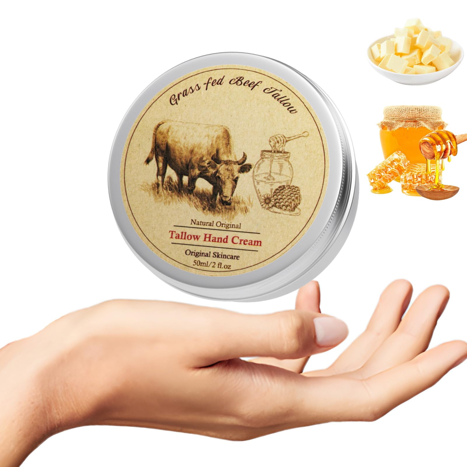 MROUVIK Beef Tallow for Skin, Tallow Hand Cream with Raw Honey, Beef ...