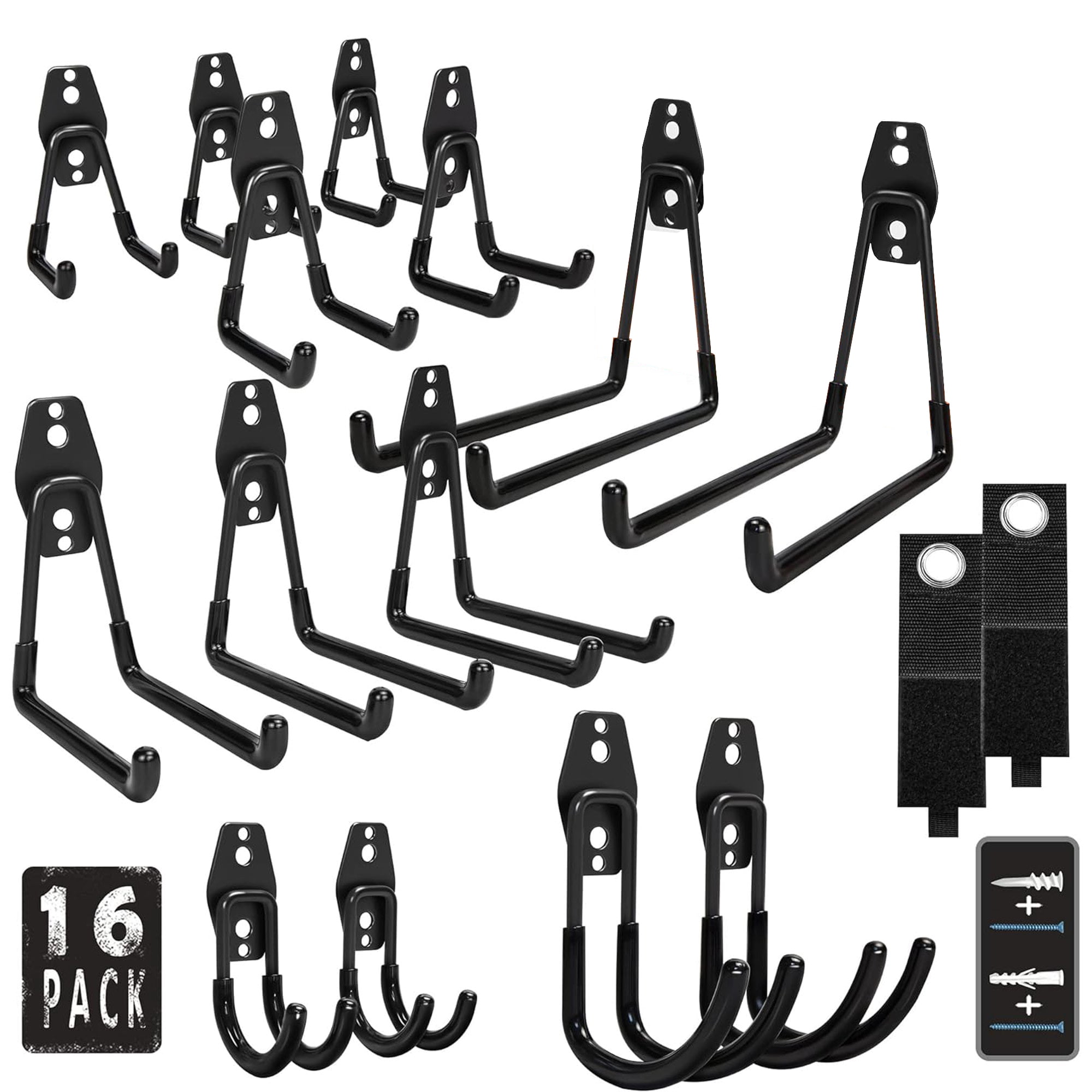 MRSXXNTY Anti-Slip Steel Bicycle Storage Hooks, Black, 16-Pack, Garage ...