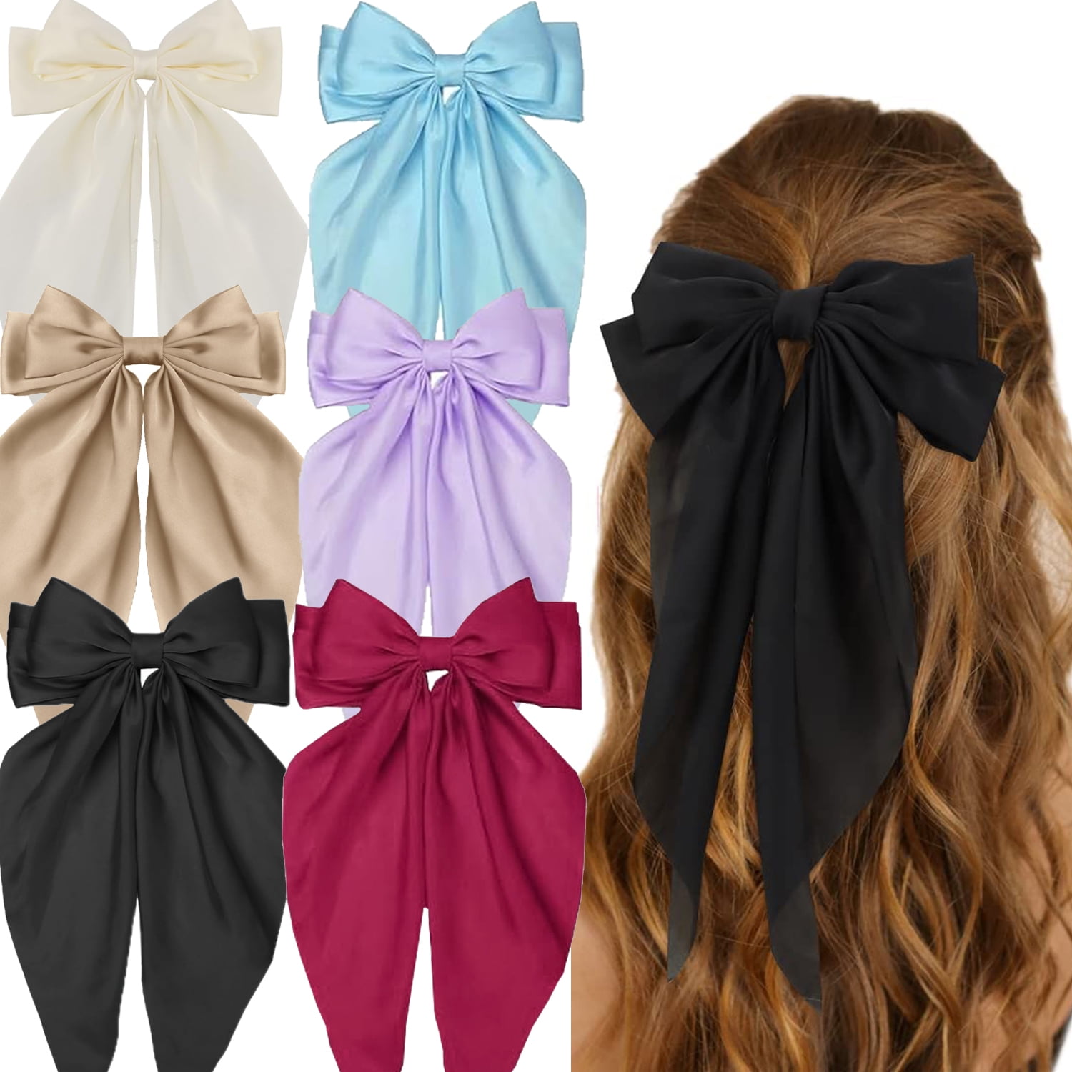MRSXXNTY Hair Bow Silky Satin Hair Bows for Women 6Pcs Large Hair ...