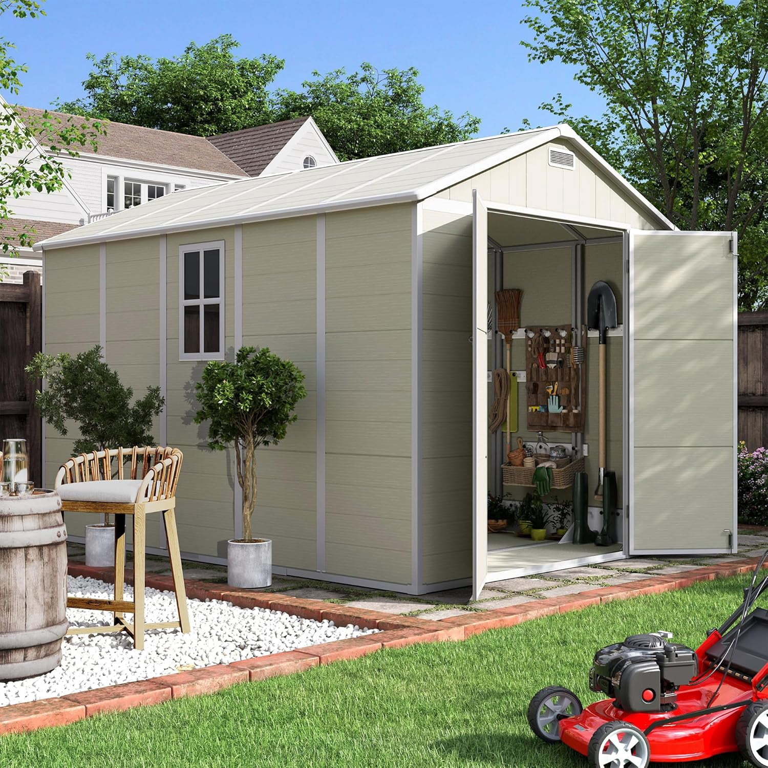 MRUAKA Storage Shed 8×10 FT, Resin Sheds & Plastic Outdoor Storage with ...